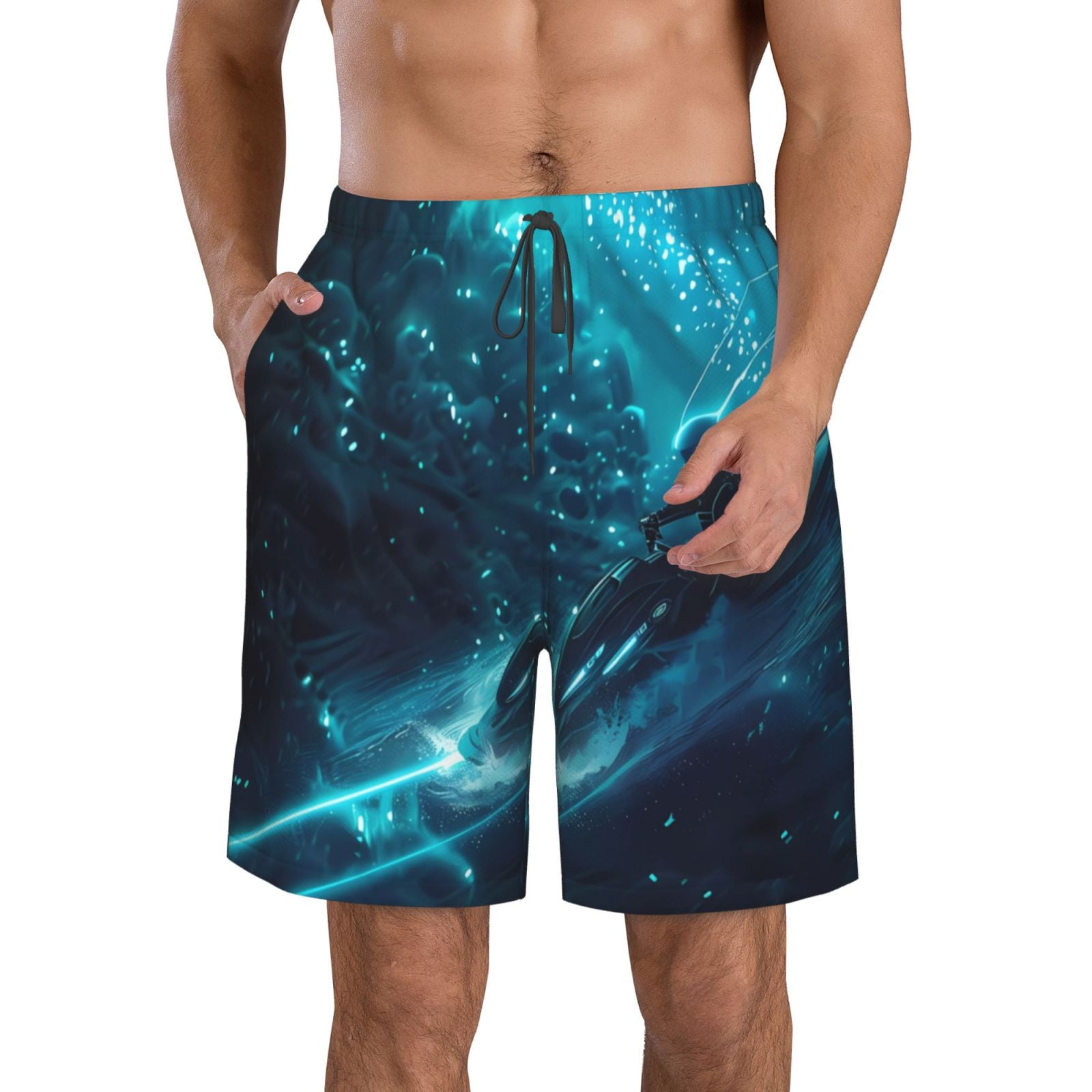 Fuzoiu Futuristic Jet Ski Adventure Print Men's Beach Shorts,Men's Swim ...