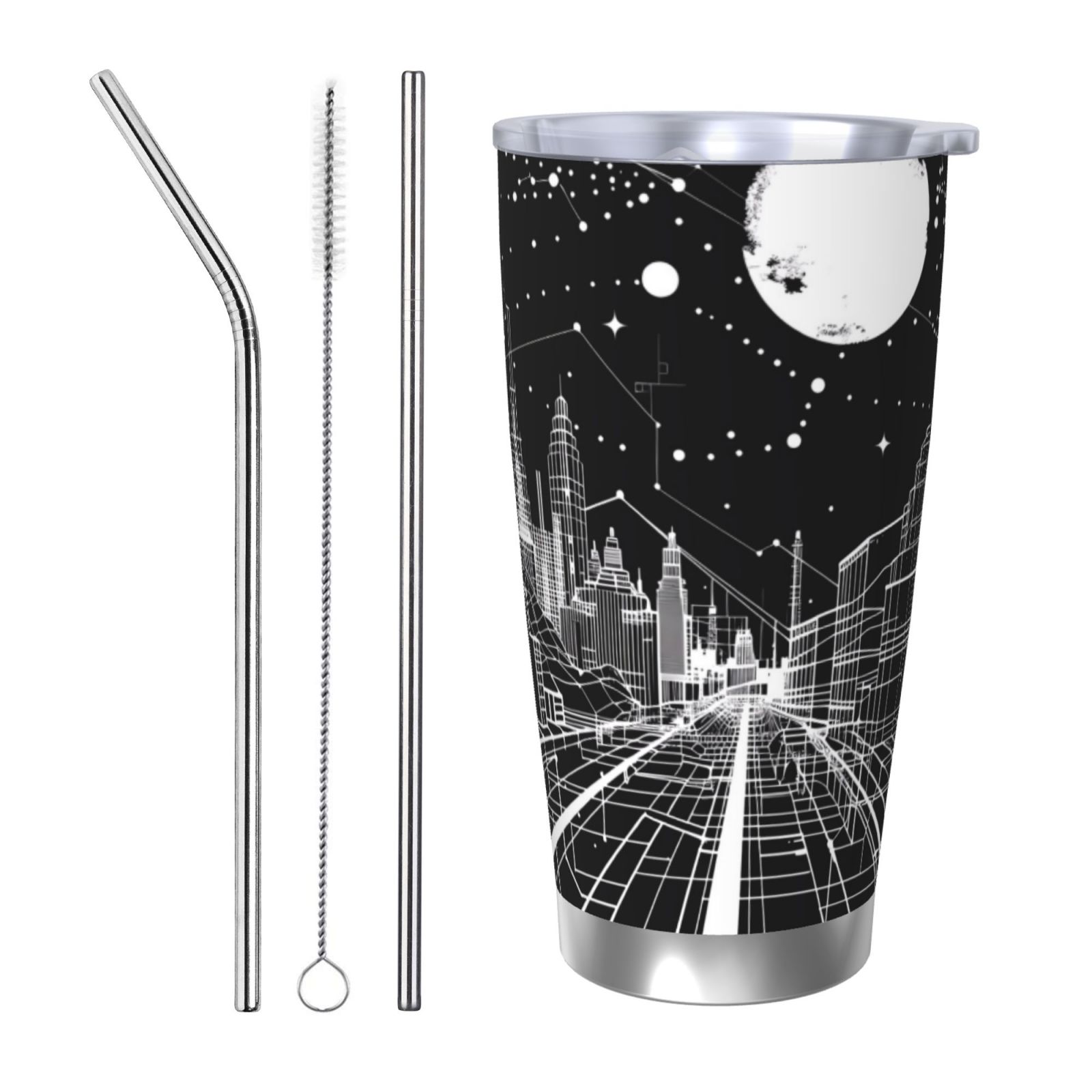 Fuzoiu Futuristic Moonlit Cityscape Print 20oz Tumbler, Stainless Steel ...