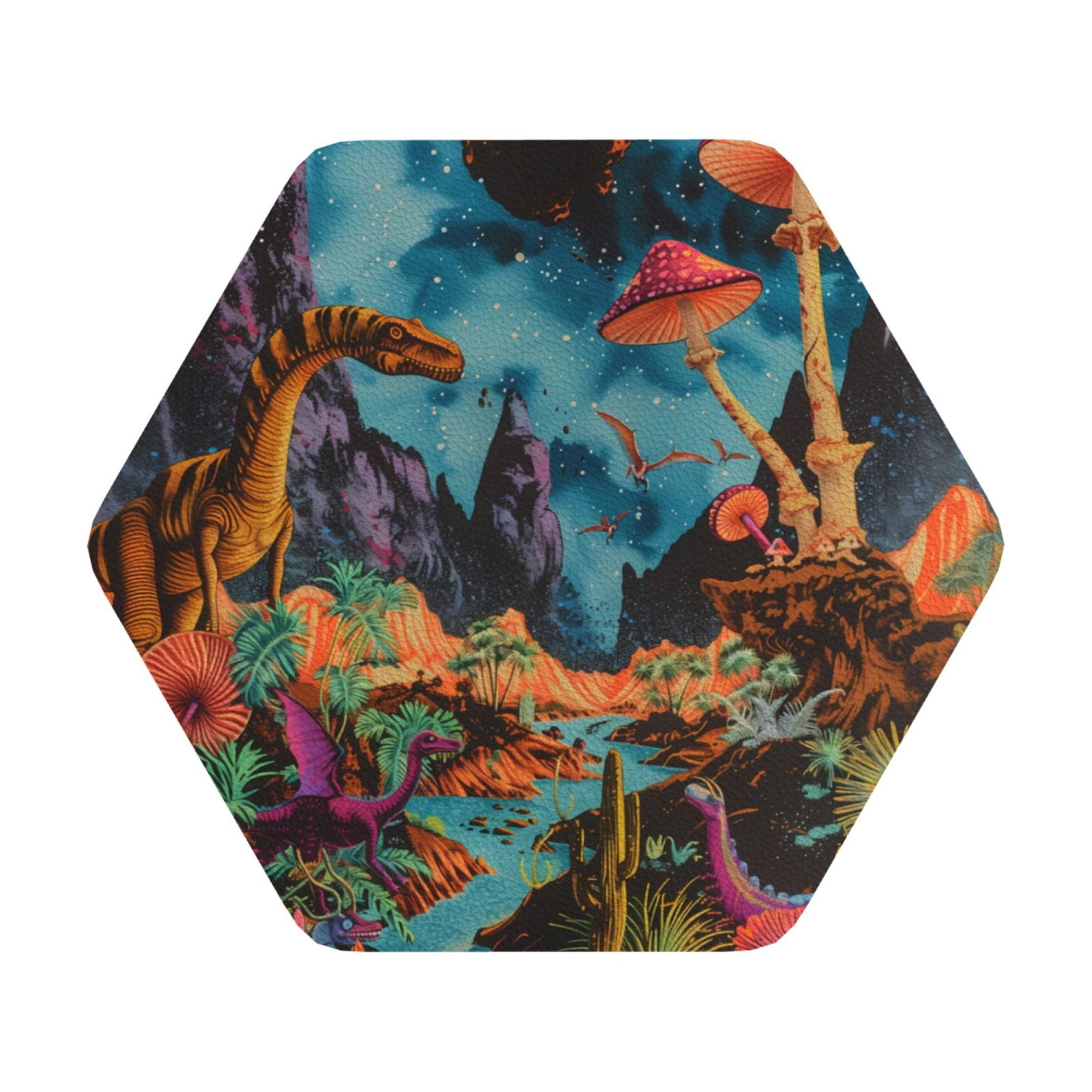 Fuzoiu Galactic Jungle Dinosaurs Print Leather Coasters Set,Drink ...