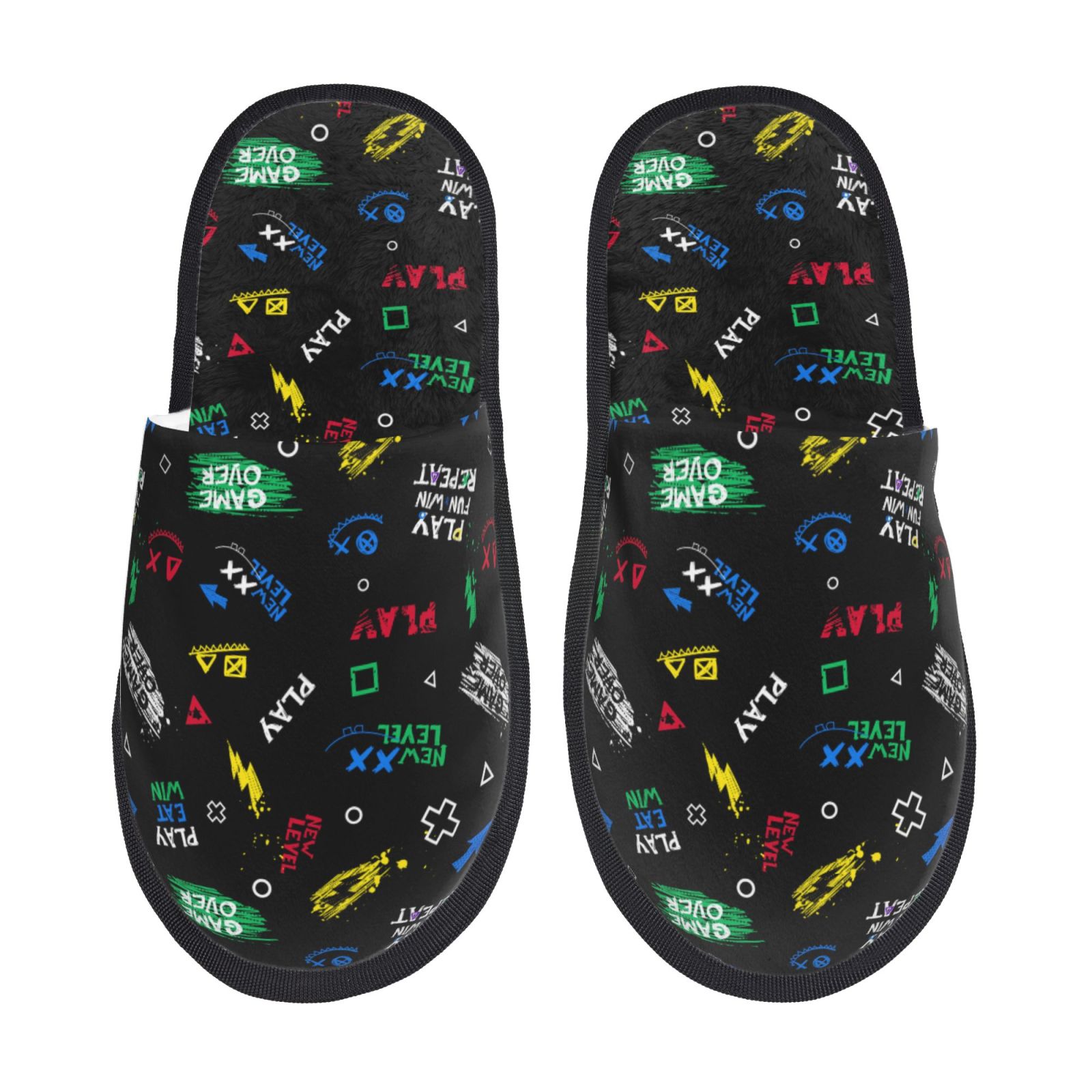Fuzoiu Gamepads Print Unisex Furry Slippers,Plush Indoor Shoes,Trendy ...