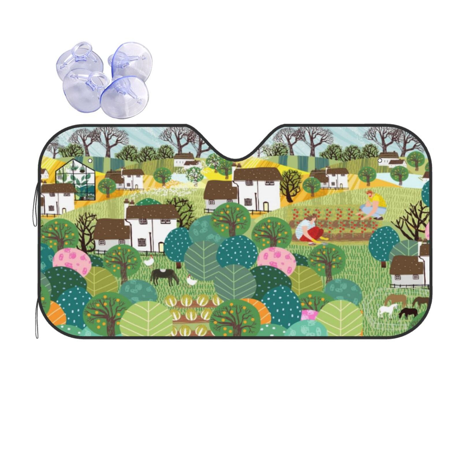 Fuzoiu Garden Farm Print Car Windshield Sun Shade,Block Uv Rays ...