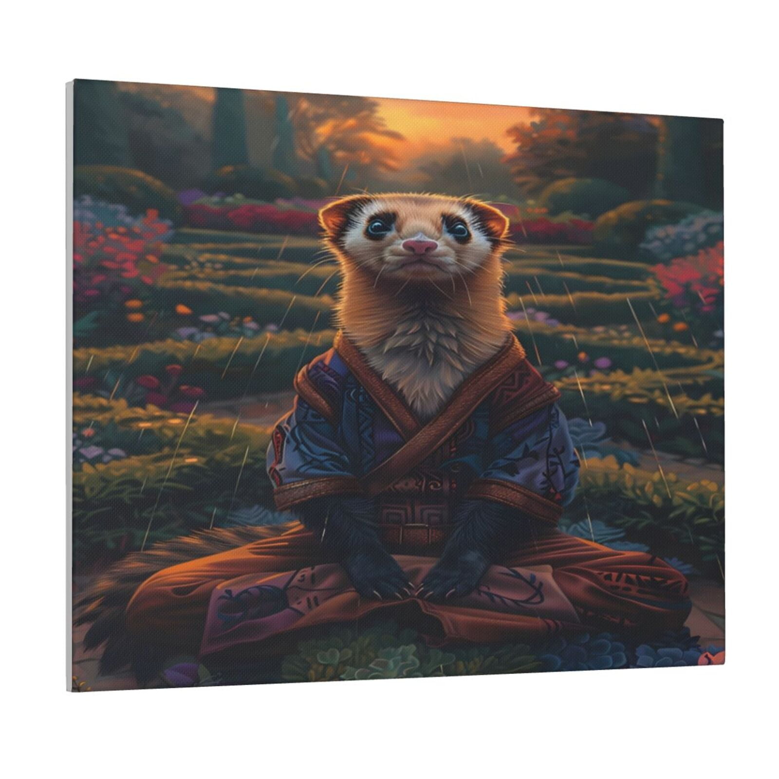 Fuzoiu Garden Meditating Weasel Print Canvas Wall Art for Bathrooms,Wall Decor for Bedroom ...