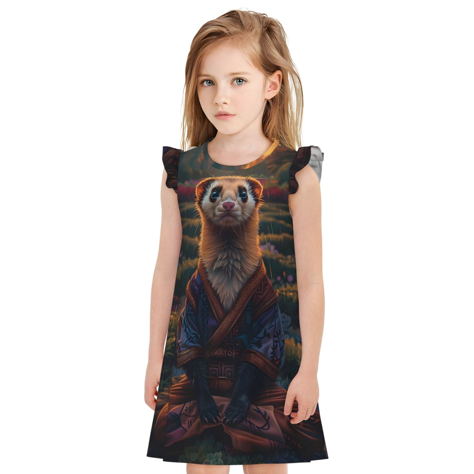 Fuzoiu Garden Meditating Weasel Print Girls' Nightgowns Pajamas Dress,Girls Nightgowns,Girls ...