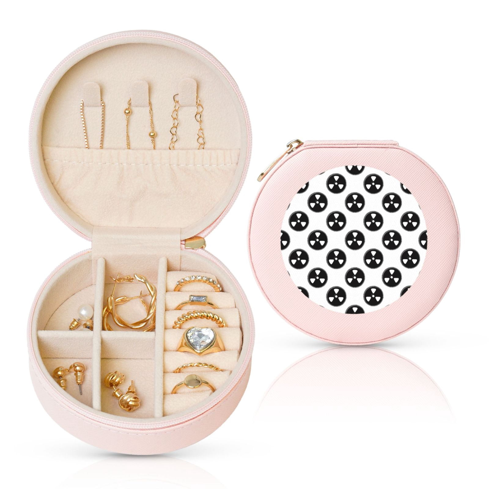 Fuzoiu Gear Tools Print Portable Jewelry Box,Round Mini Leather Travel ...