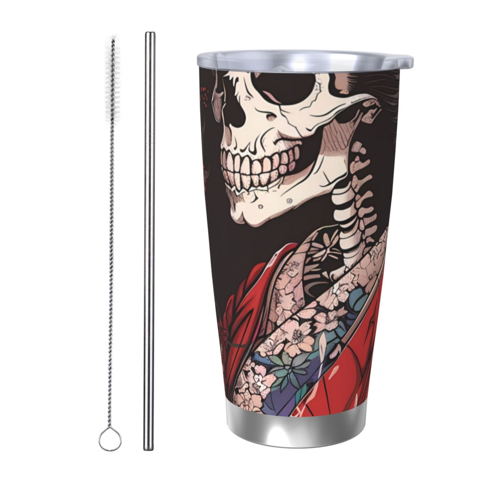 Fuzoiu Geisha Skeleton With Flowers Print 20oz Tumbler, Stainless Steel ...