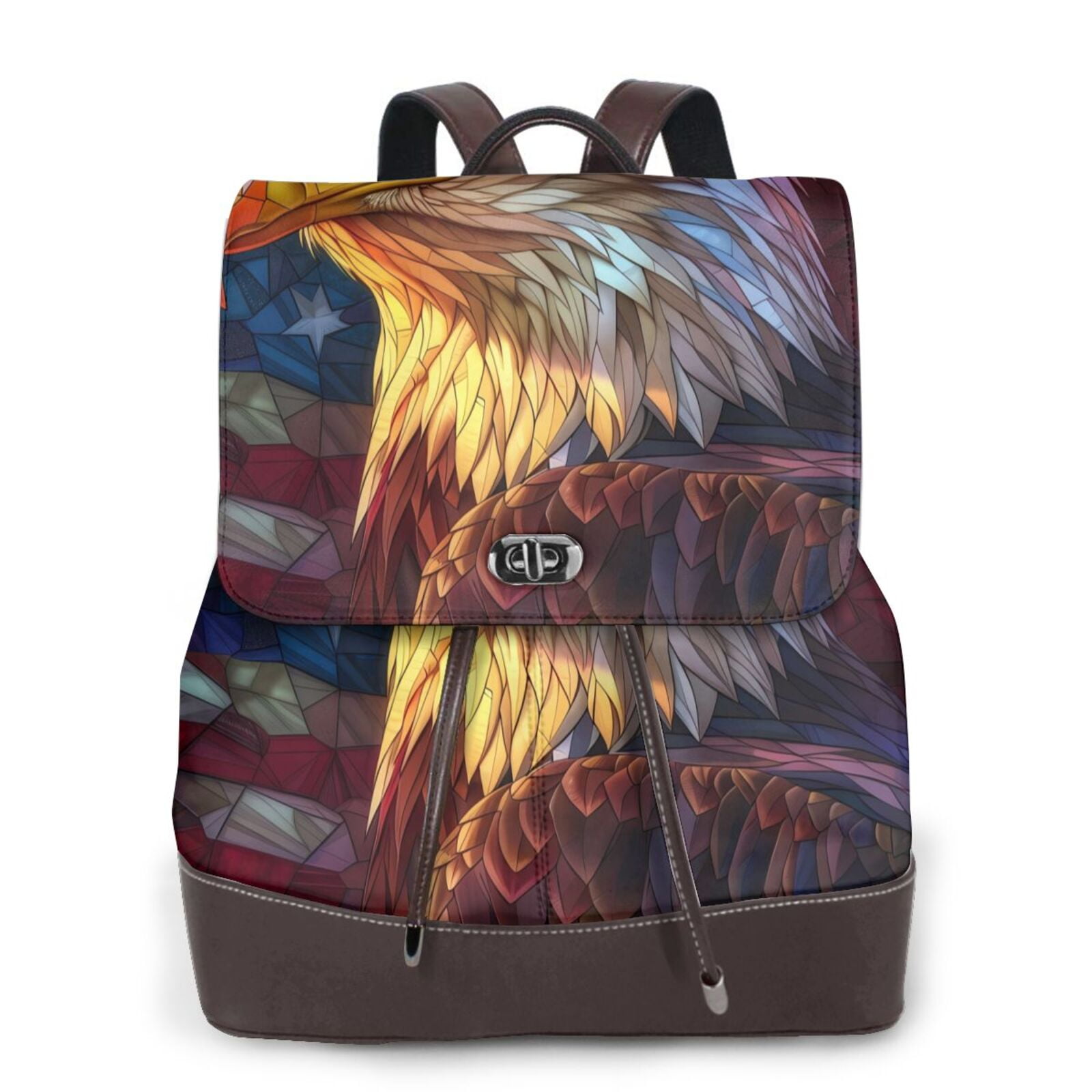 Fuzoiu Geometric American Bald Eagle Print Women's Leather Backpack ...