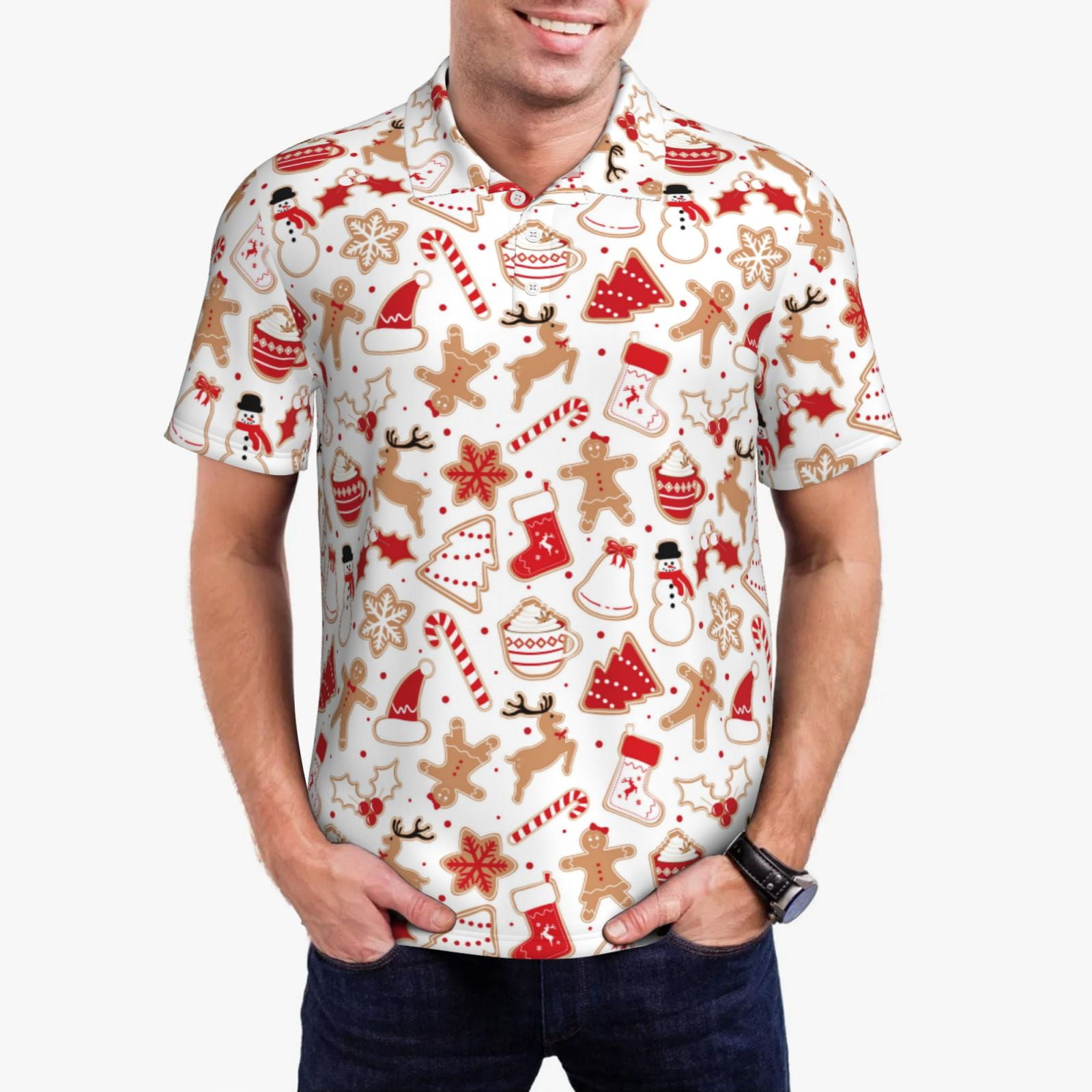 Fuzoiu Gingerbread Holiday Sweets Print Men's Polo Shirts Short Sleeve ...