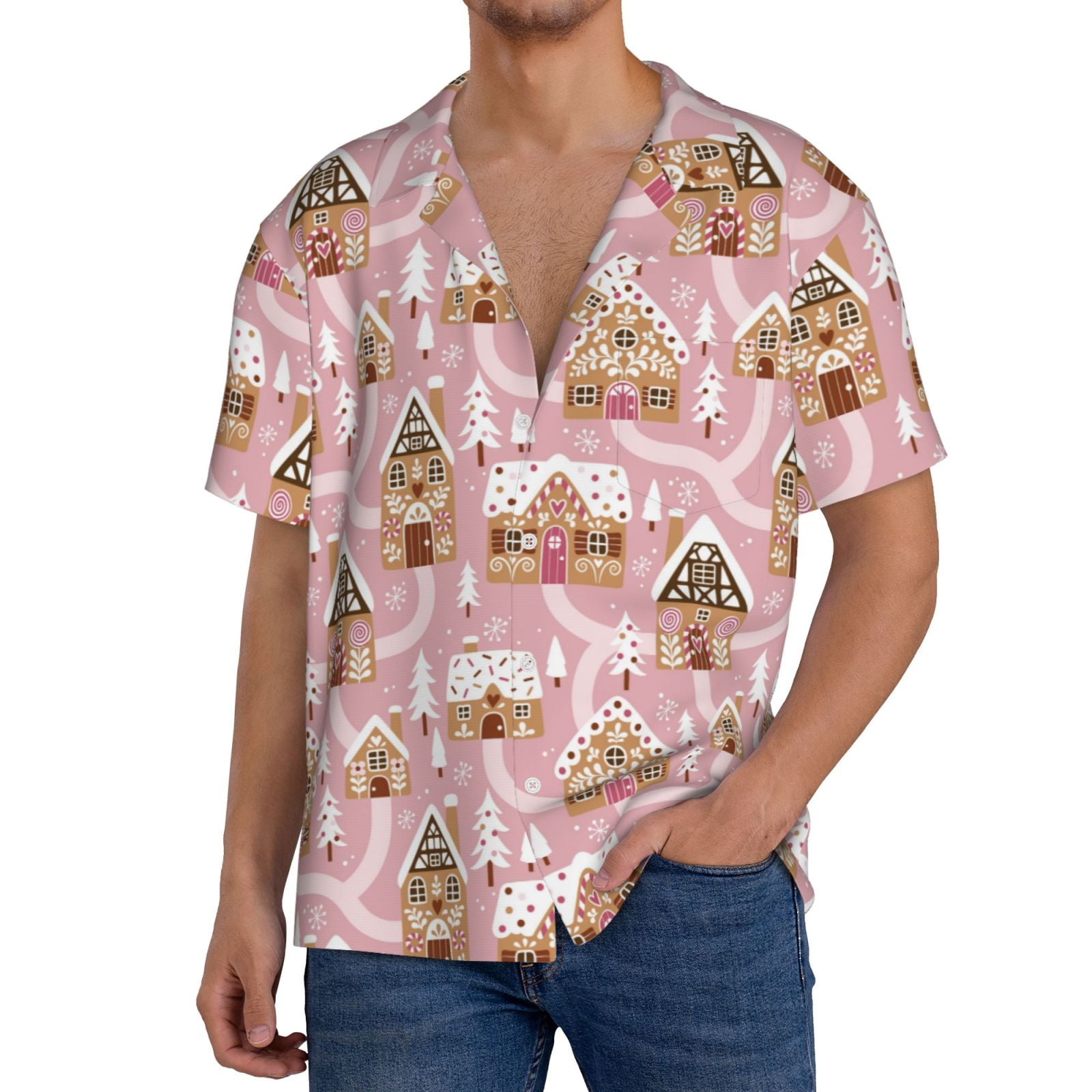 Fuzoiu Gingerbread Houses Pink Wonderland Print Men's Casual Short,Men ...