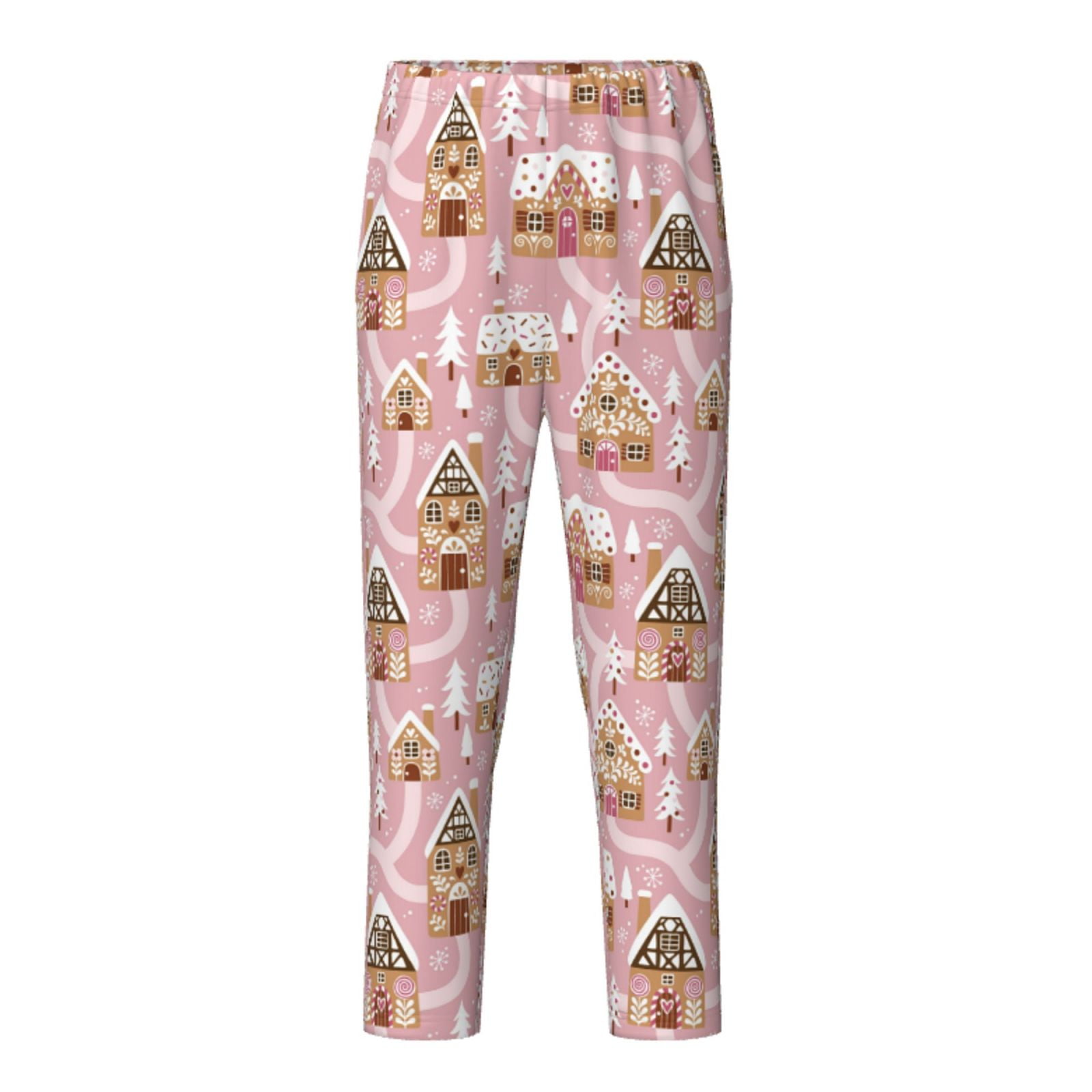 Fuzoiu Gingerbread Houses Pink Wonderland Print Teenagers' Pajama Pants ...