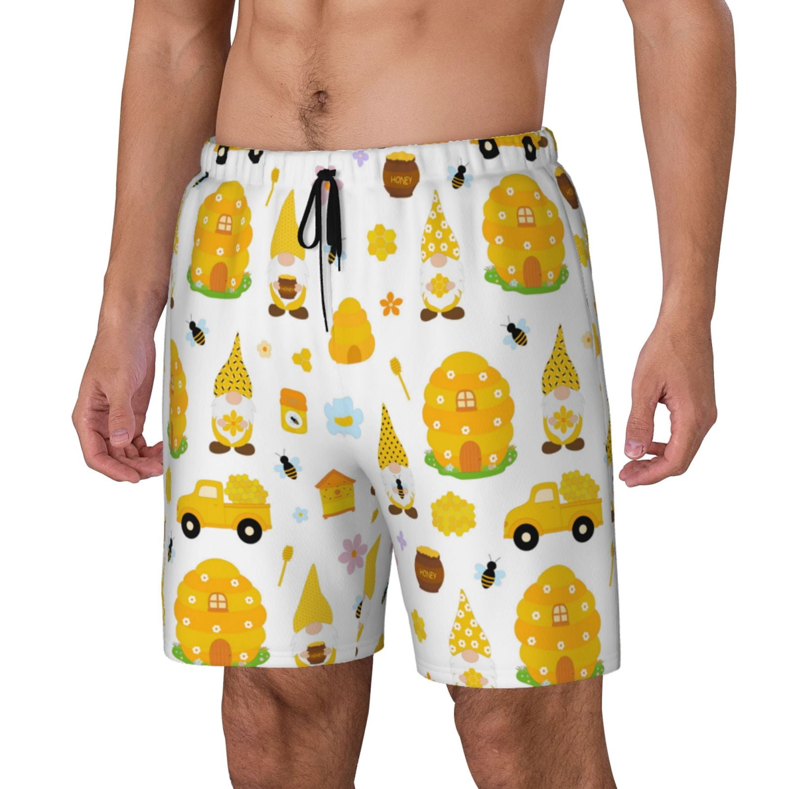 Fuzoiu Gnomes Bees Print Men's Swim Shorts,Quick-Dry Double-Layer Swim ...
