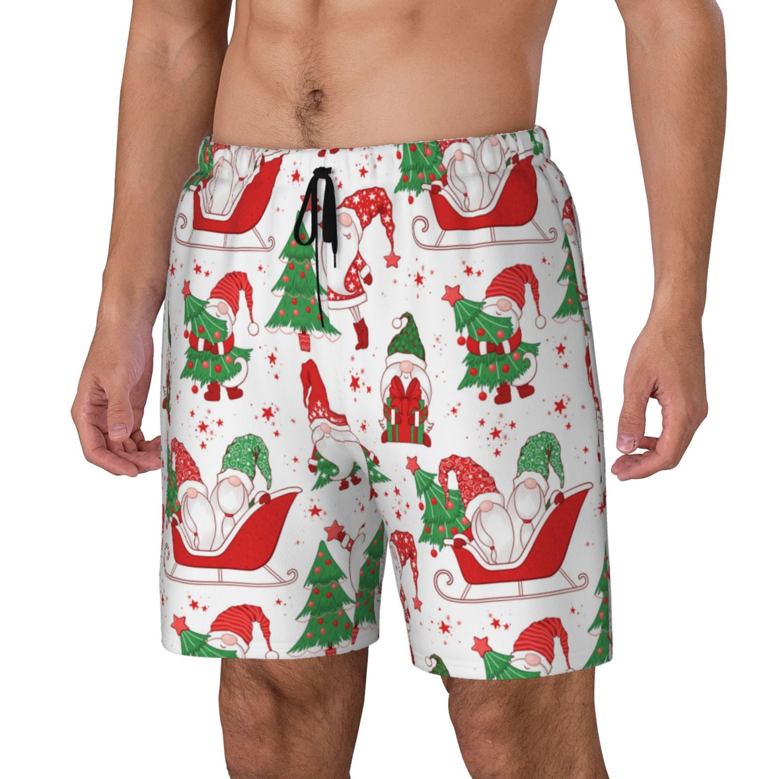 Fuzoiu Gnomes Merry Christmas Print Men's Swim Shorts,Quick-Dry Double ...