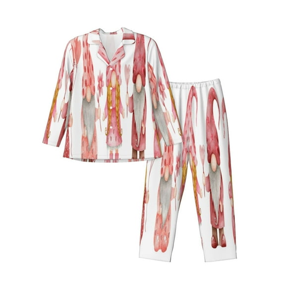 Fuzoiu Gnomes valentine's day Print Men's Long-Sleeved Pajama,Lounge Button Down Nightwear,Mens ...