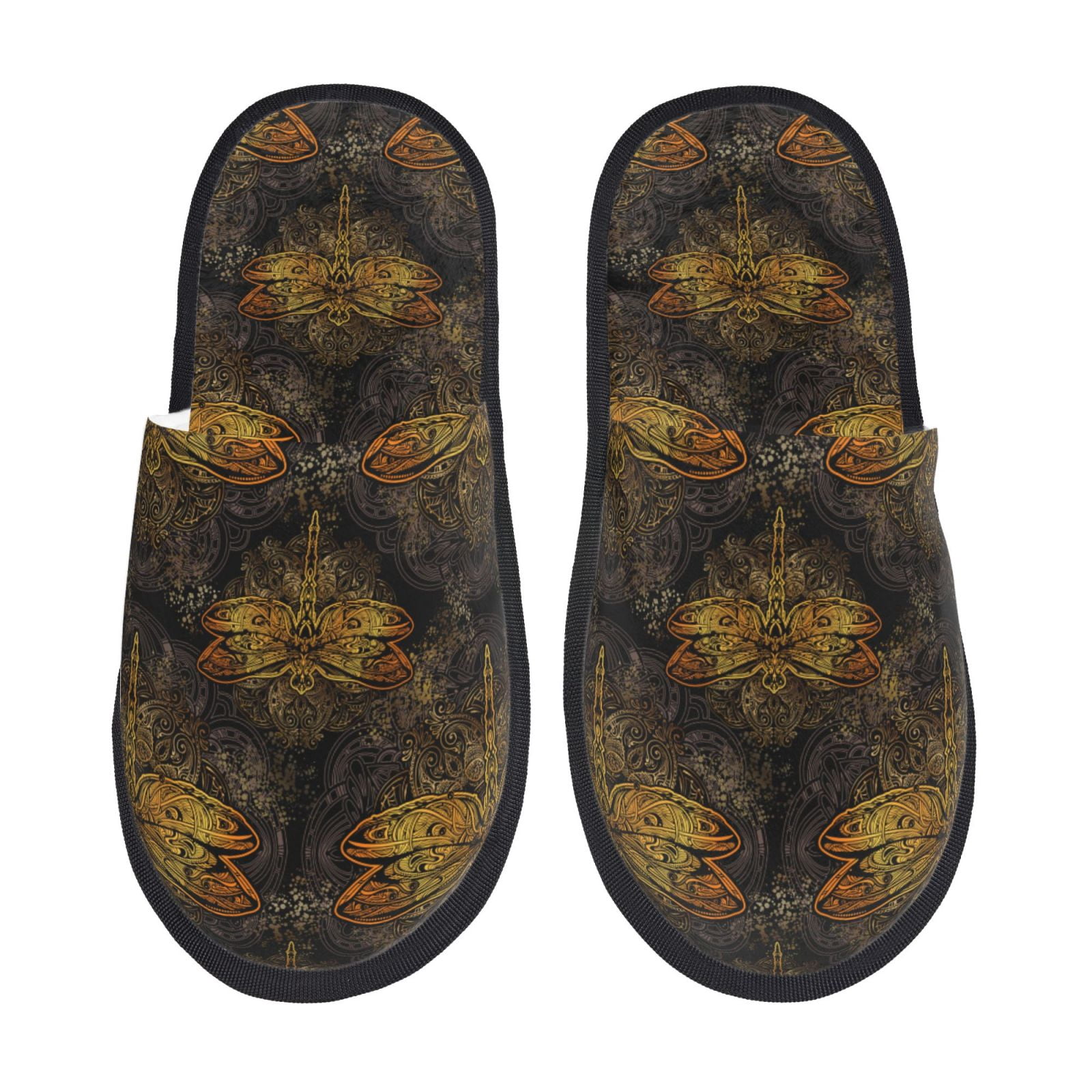 Fuzoiu Gold Dragonfly Mandala Print Unisex Furry Slippers,Plush Indoor ...
