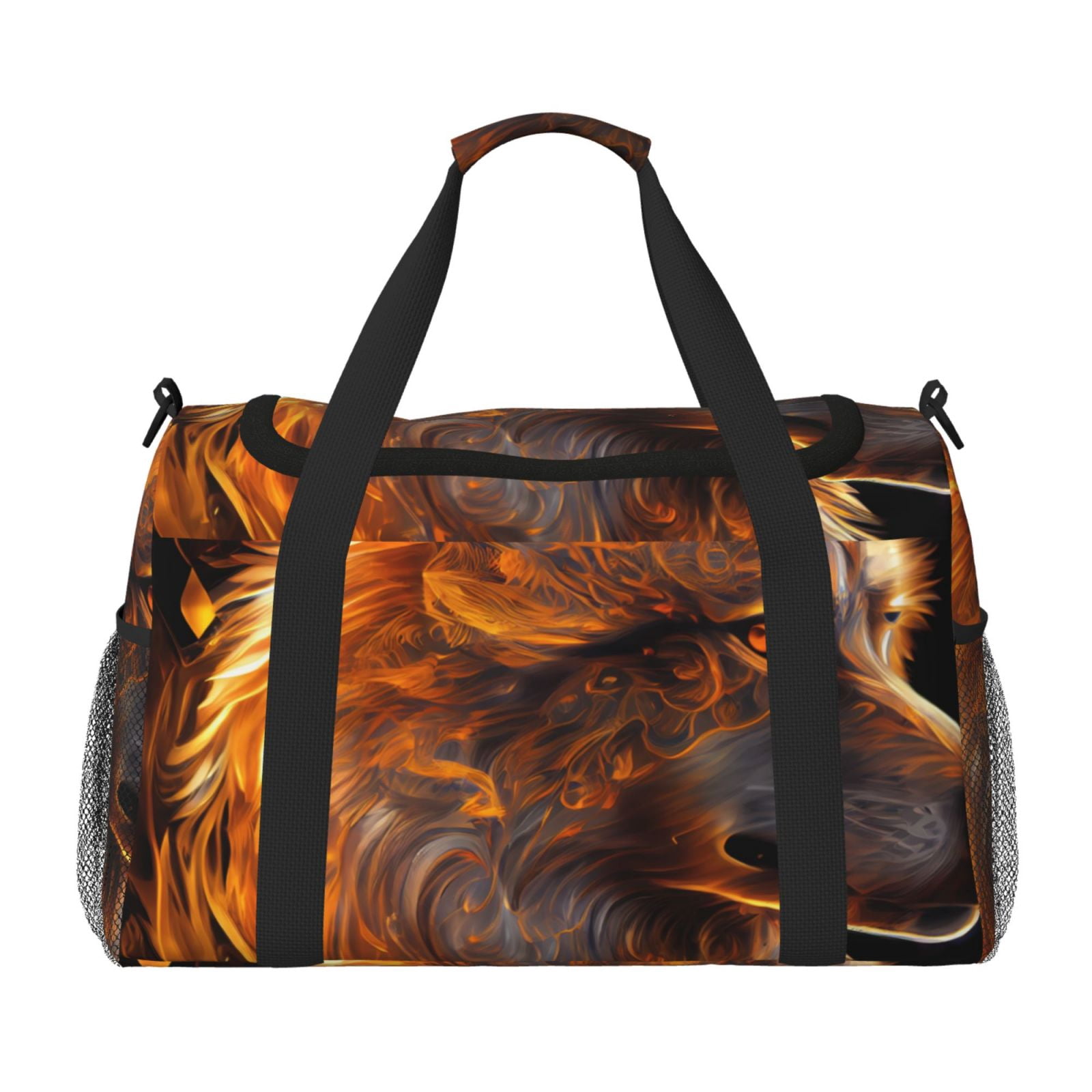 Fuzoiu Gold Flame Pattern Wolf Print Travel Duffle Bag,Carry On Tote ...