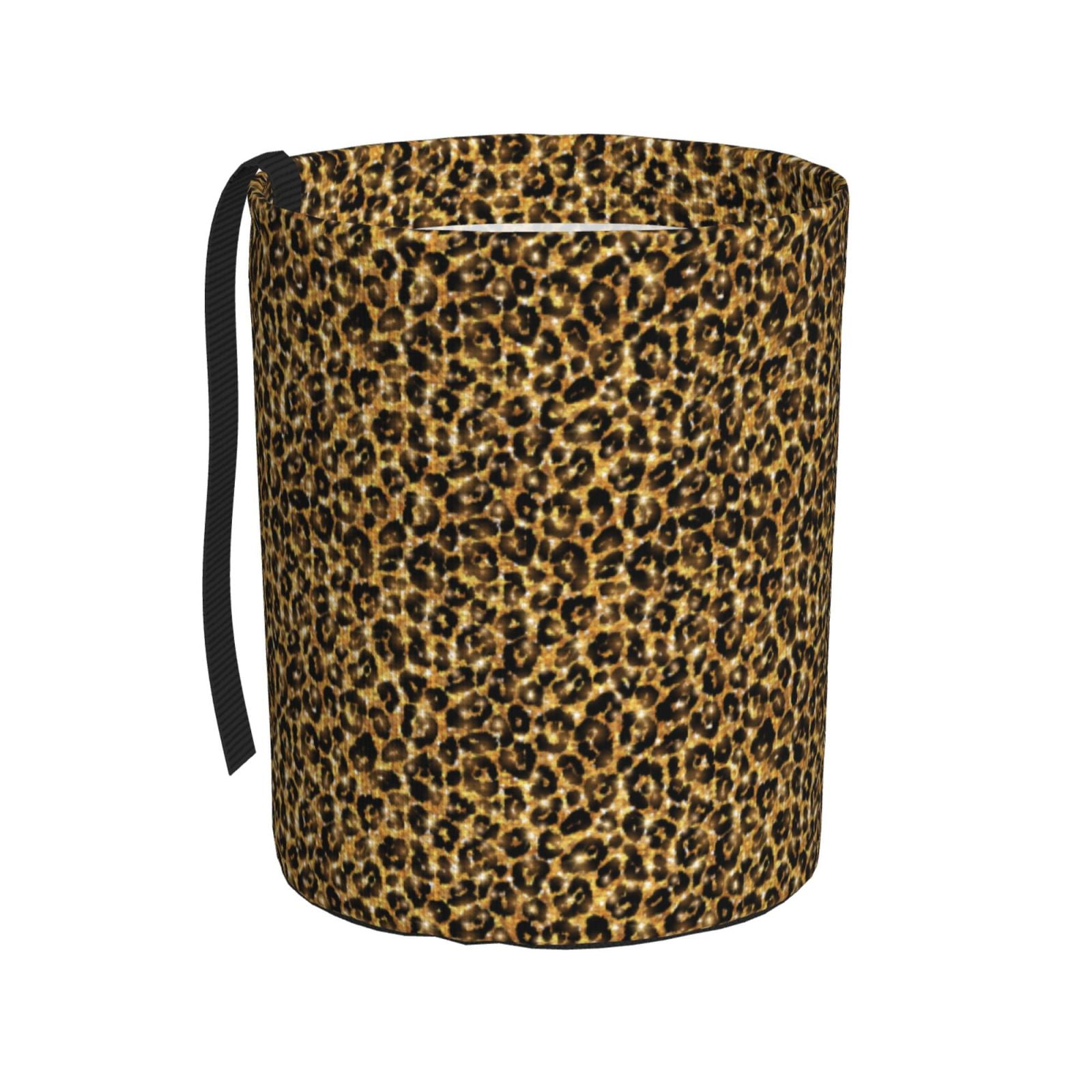 Fuzoiu Gold Glitter Leopard Print Car Trash Can,Leakproof Car Trash Can ...
