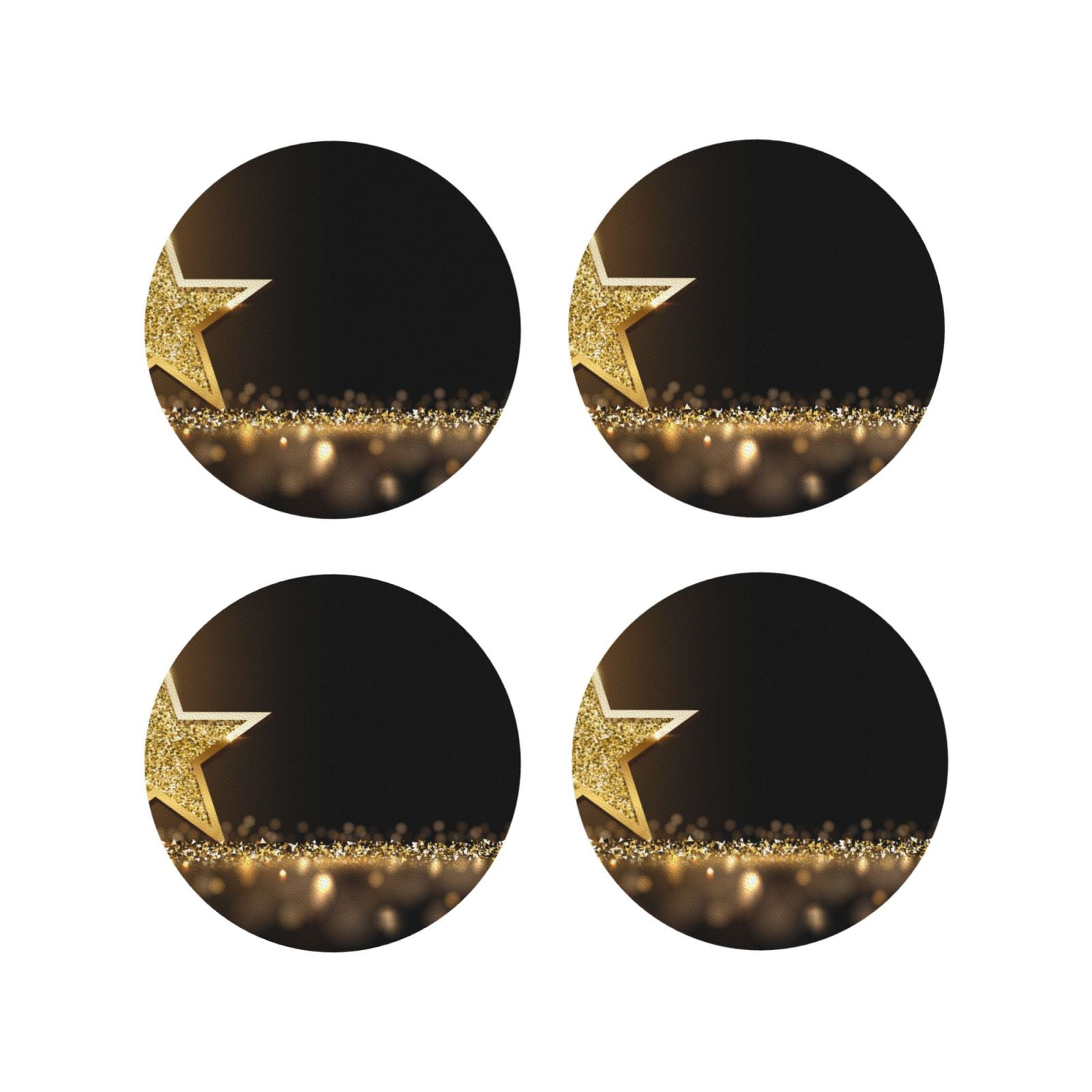 Fuzoiu Gold Glittering Stars Print Leather Coasters Set,Drink Coasters ...