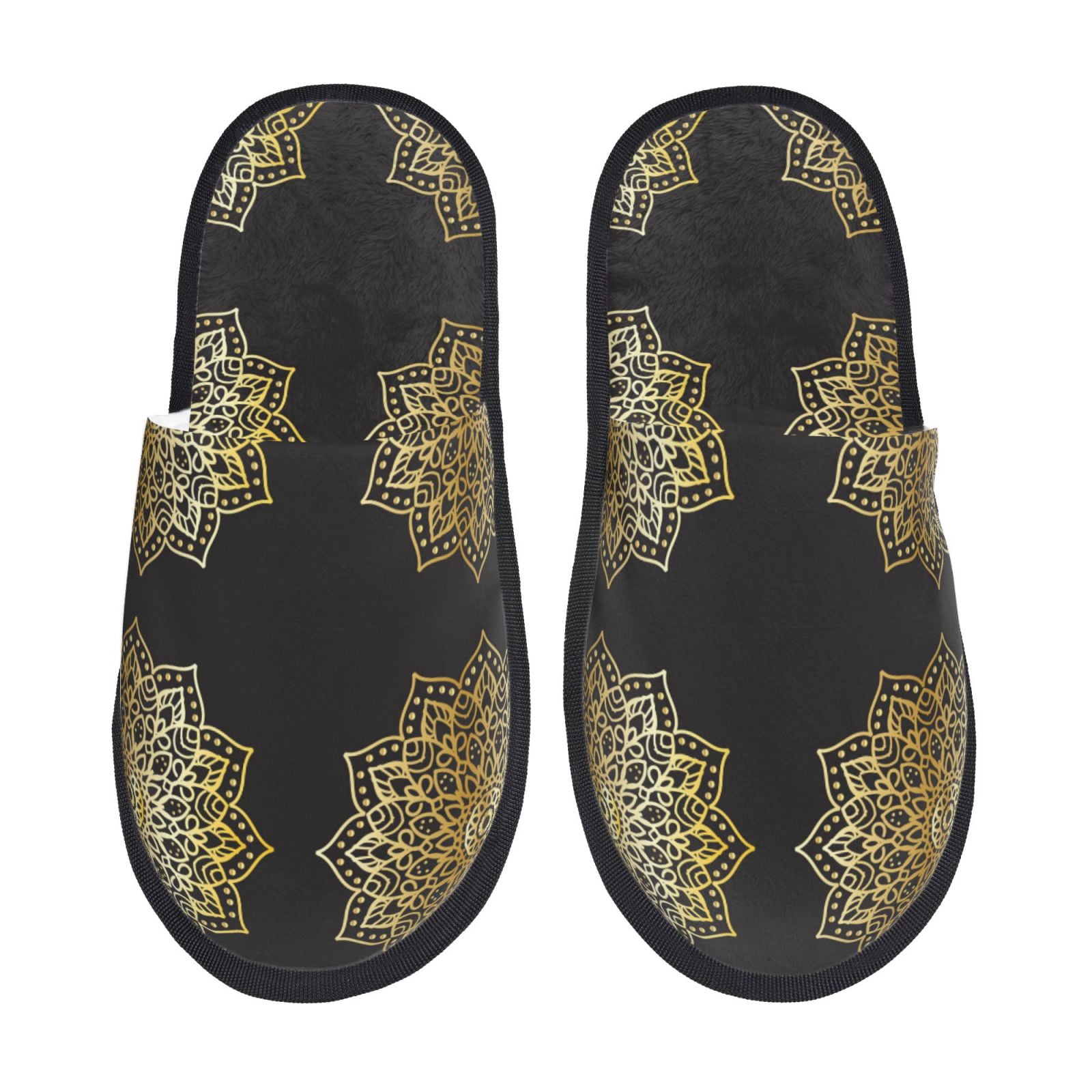 Fuzoiu Gold Mandala Print Unisex Furry Slippers,Plush Indoor Shoes ...