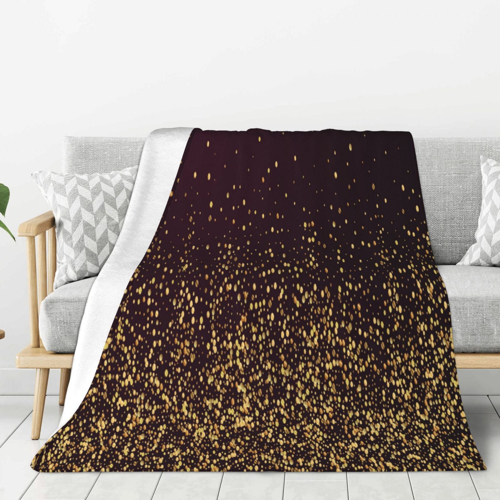 Fuzoiu Gold sparklin Print Flannel Throw Blanket,Light Weight Warm ...