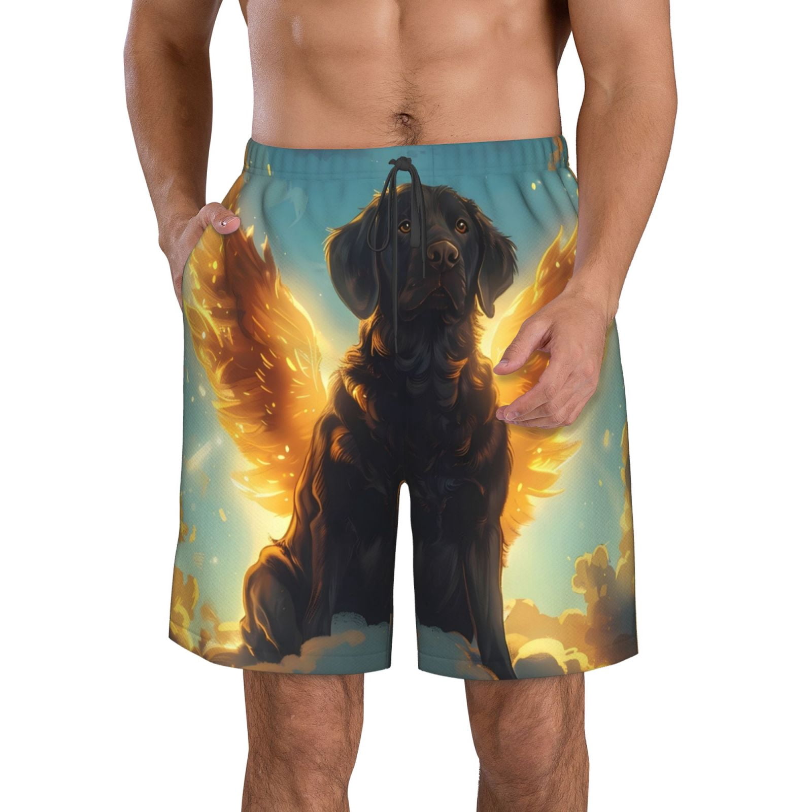 Fuzoiu Golden Cloud Winged Dog Print Men's Beach Shorts,Men's Swim ...