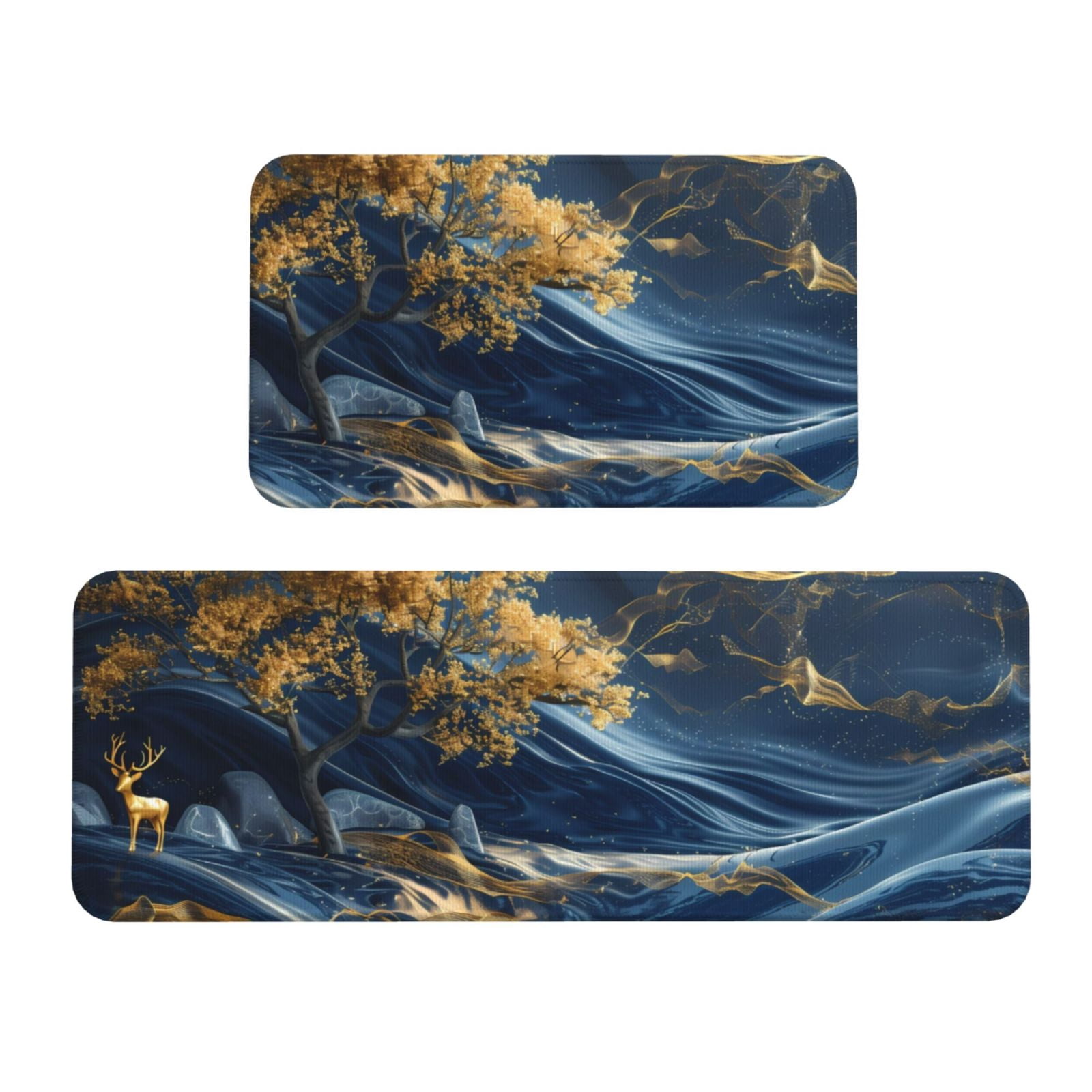 Fuzoiu Golden Fantasy Landscape Print Kitchen Floor Mat 2 Sets,Kitchen ...