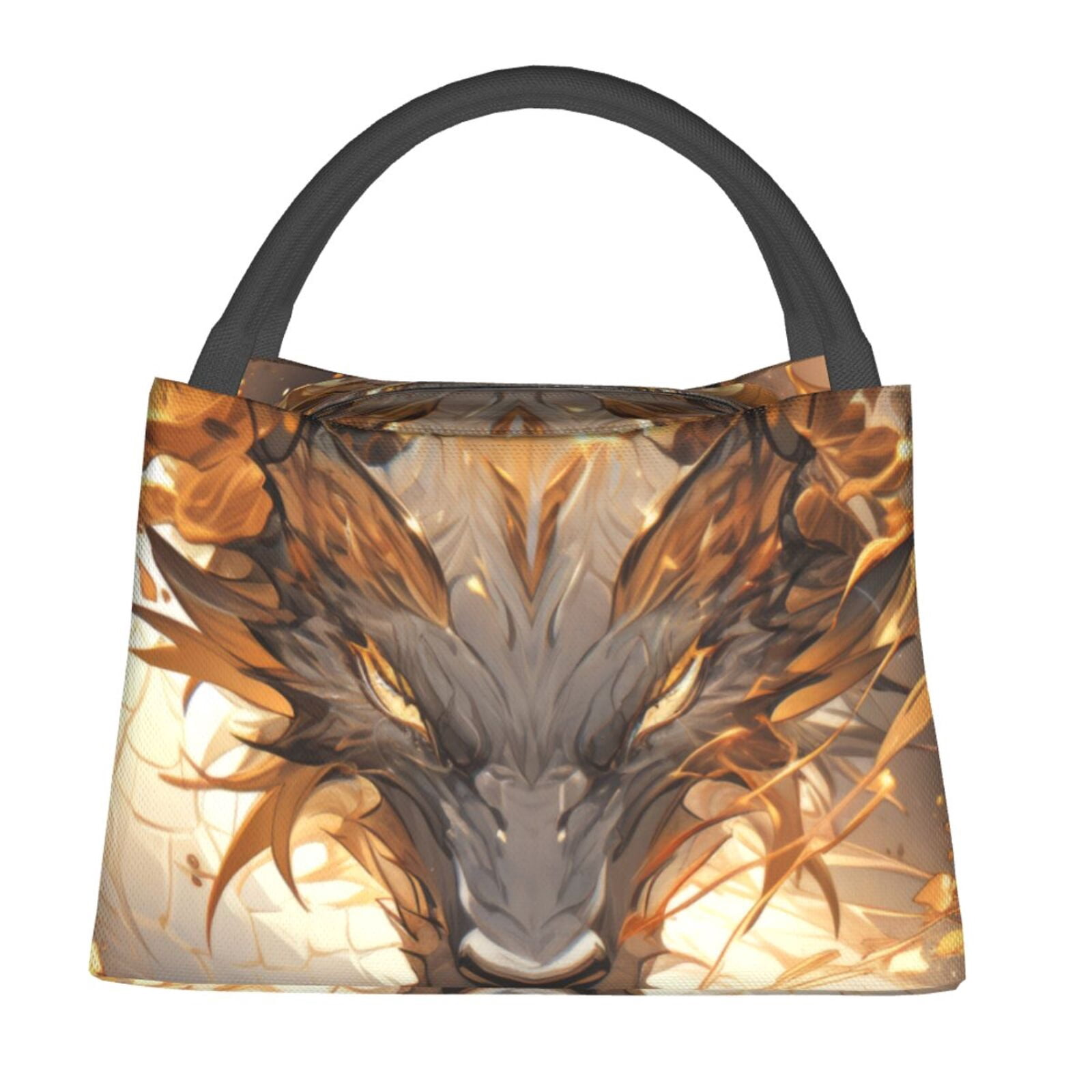 Fuzoiu Golden Horned White Dragon Print Portable Insulation Lunch Bag,Large Lunch Box,Container ...