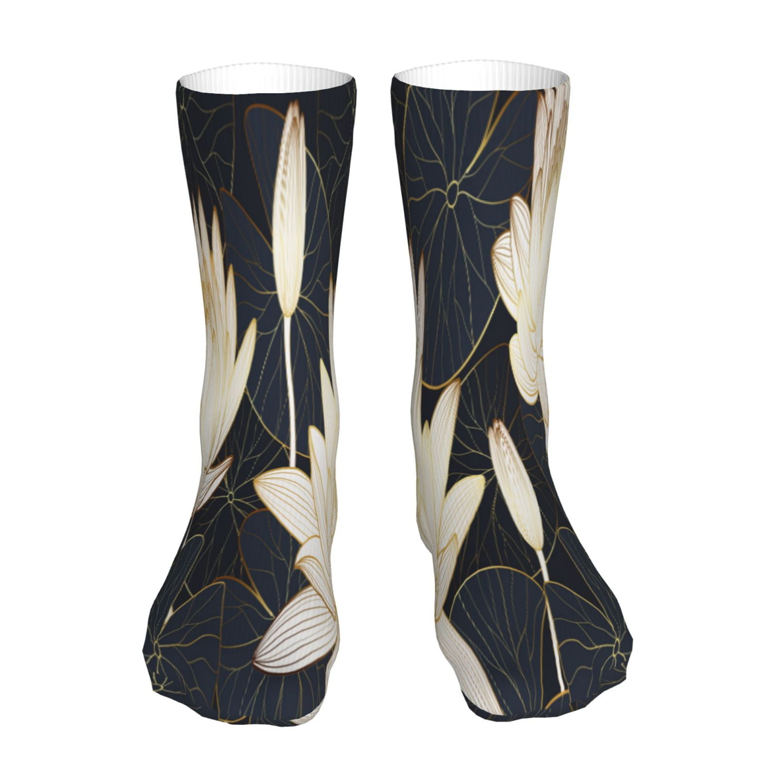 Fuzoiu Golden Lotus Print Crew Socks,Casual Athletic Gym LightWeight ...