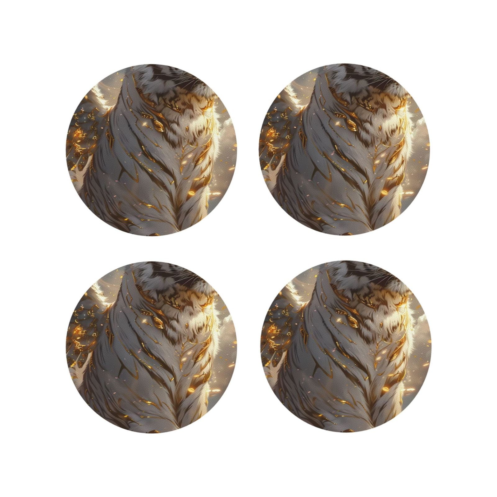 Fuzoiu Golden White Tiger Print Leather Coasters Set,Drink Coasters Set ...