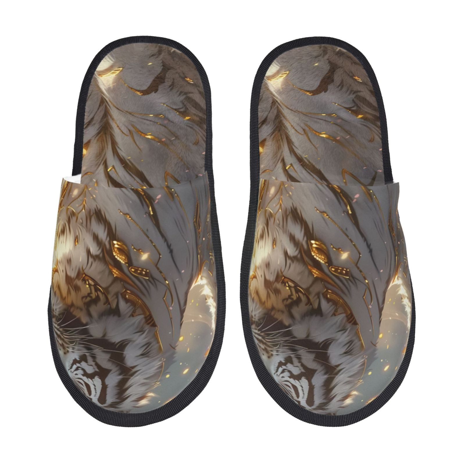 Fuzoiu Golden White Tiger Print Unisex Furry Slippers,Plush Indoor ...