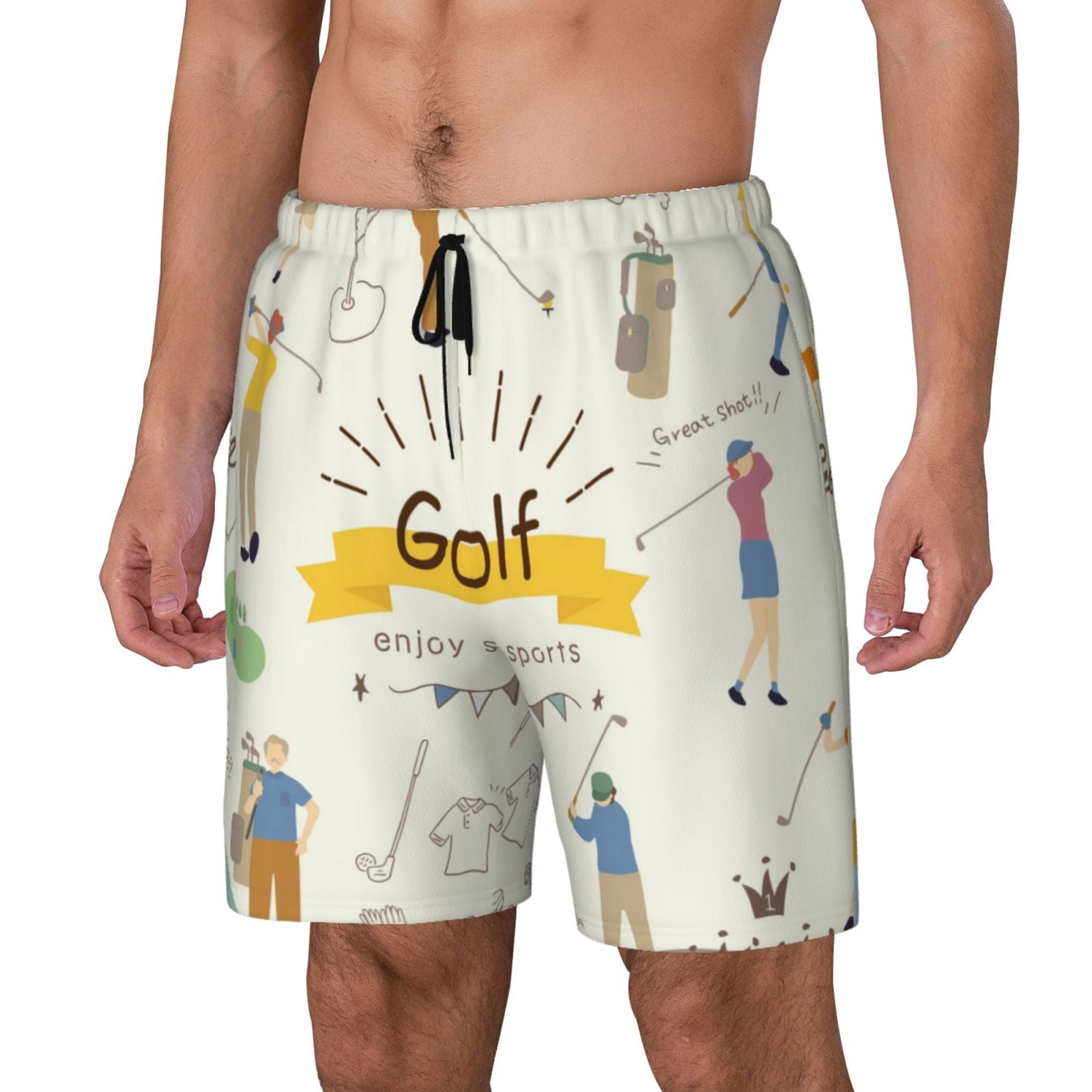 Fuzoiu Golf Icons And Golfer Print Men's Swim Shorts,Quick-Dry Double ...