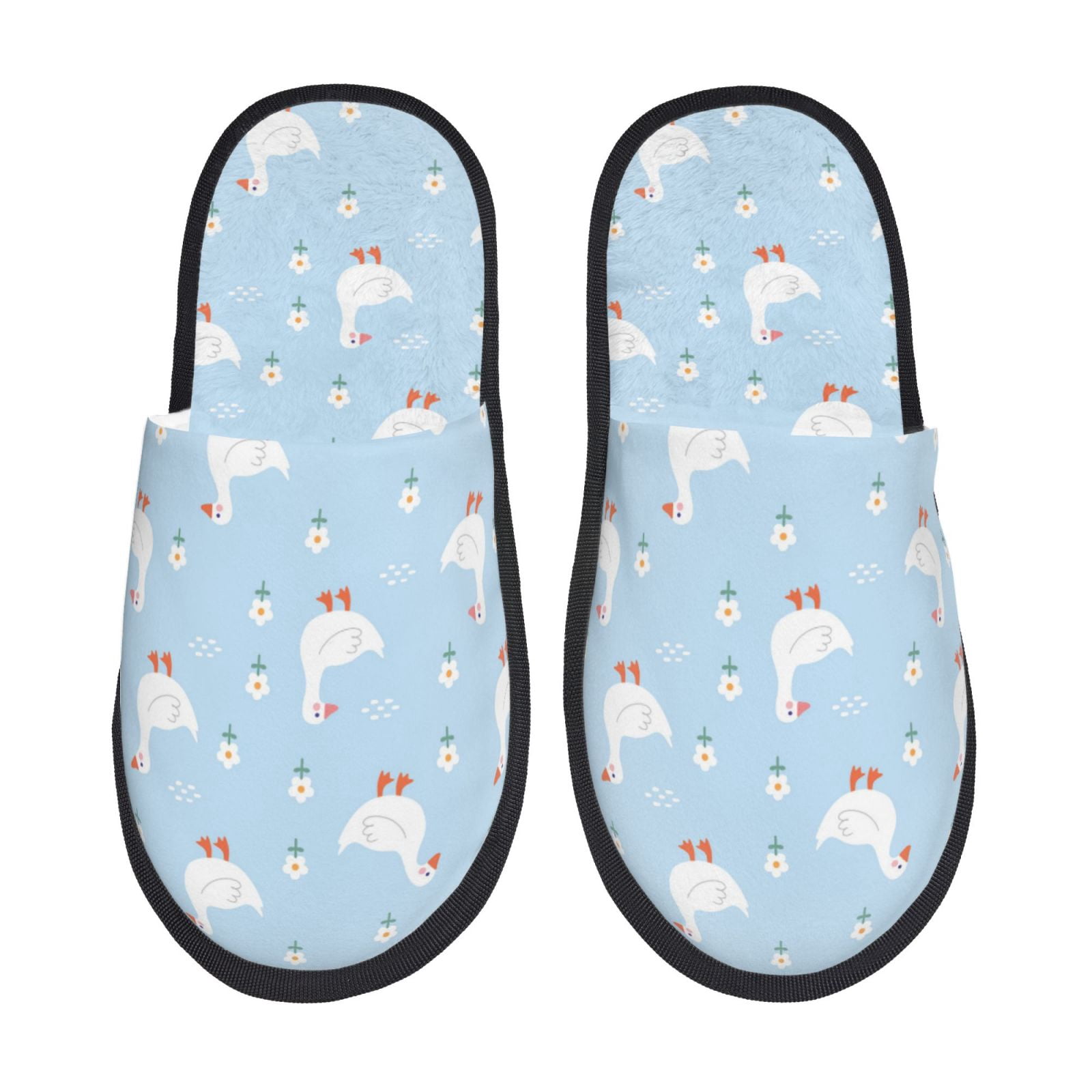 Fuzoiu Goose White Flowers Print Unisex Furry Slippers,Plush Indoor ...