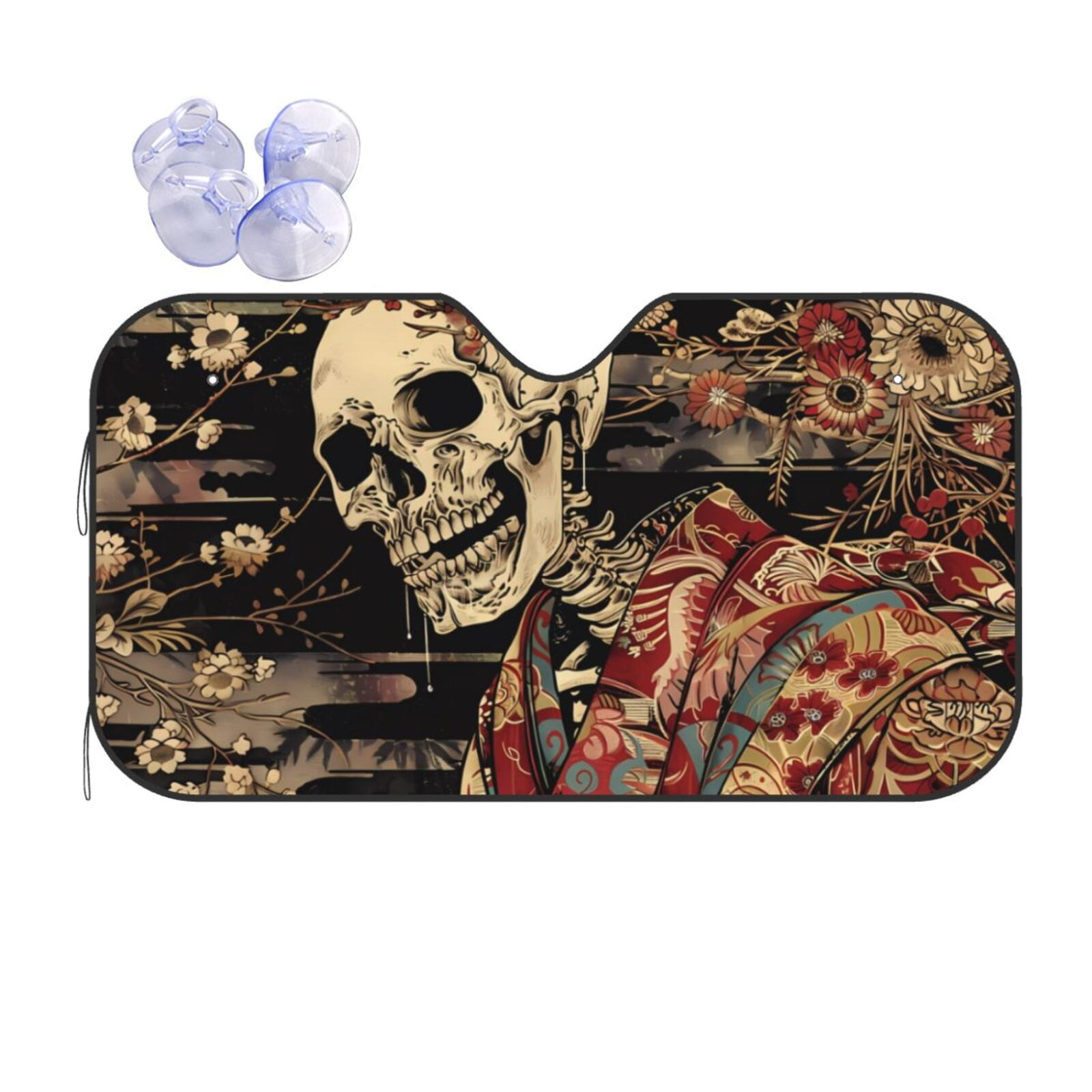 Fuzoiu Gothic Eastern Floral Skull Print Car Windshield Sun Shade,Block ...