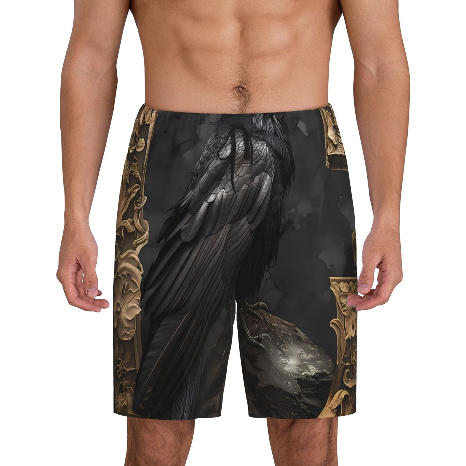 Fuzoiu Gothic Raven Portrait Print Pajama Shorts for Men, Men's Pajama ...