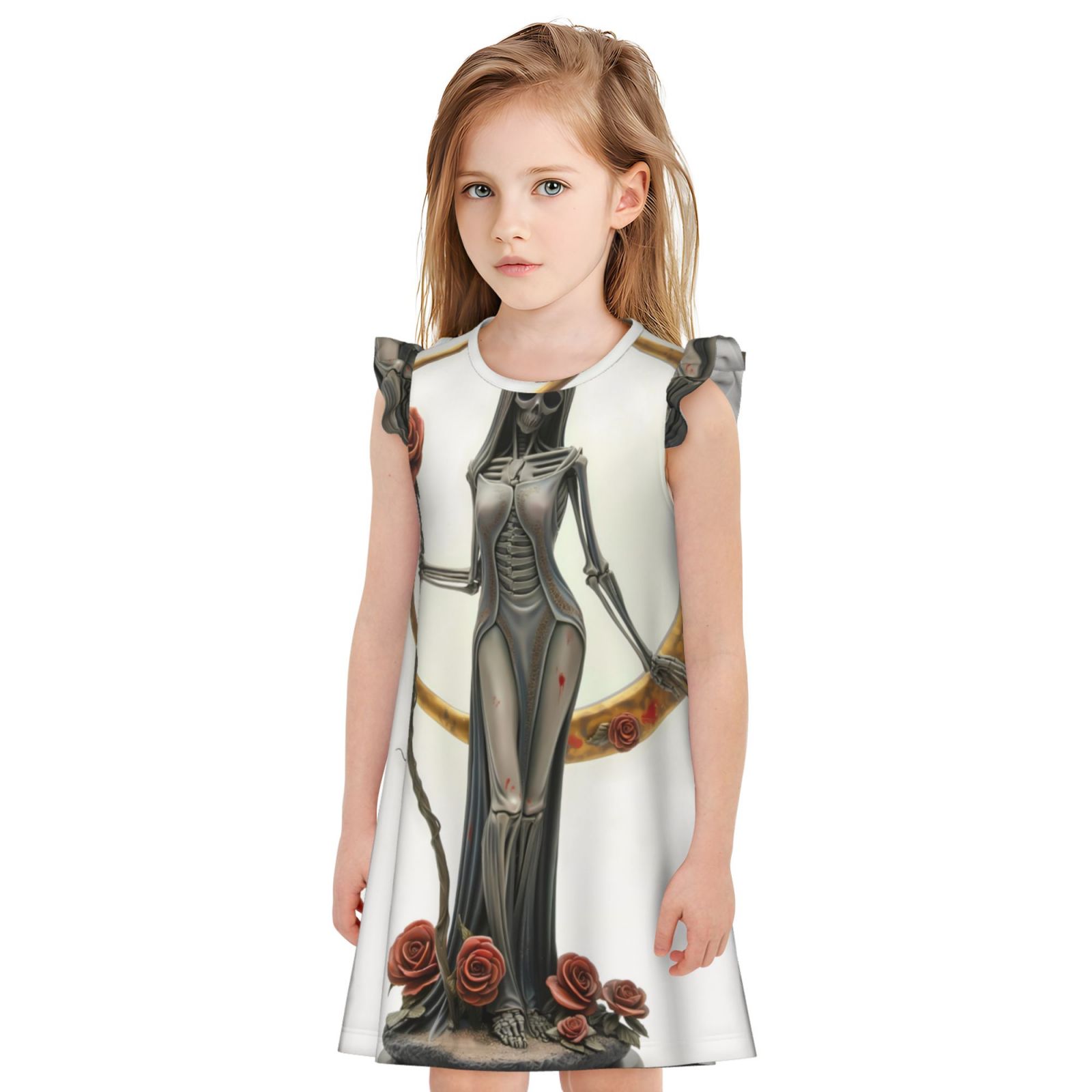 Fuzoiu Gothic Skeleton With Roses Print Girls' Nightgowns Pajamas Dress ...