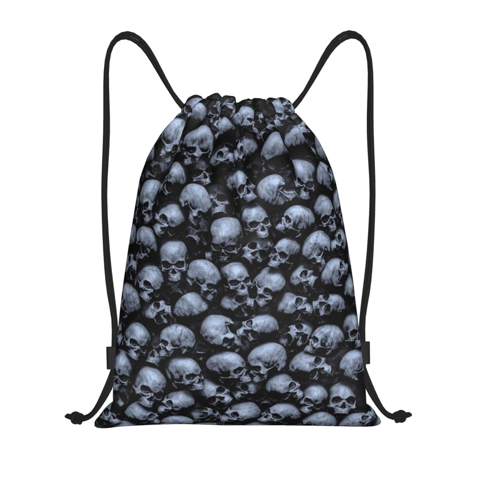 Fuzoiu Gothic Skull Print Drawstring Backpack for Gym, Travel, Yoga ...