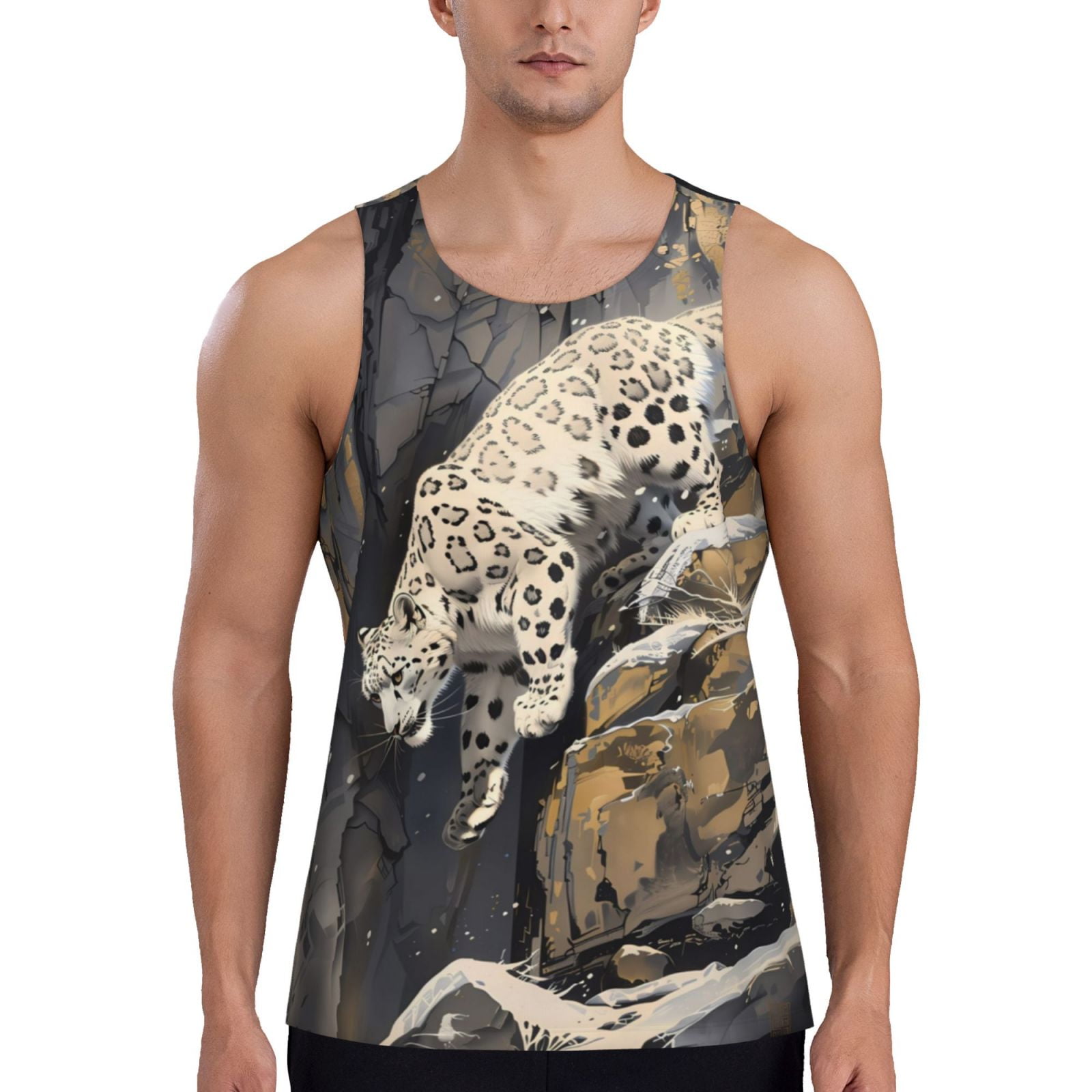Fuzoiu Graceful Snow Leopard Print Men's Workout Tank Tops,Sleeveless ...