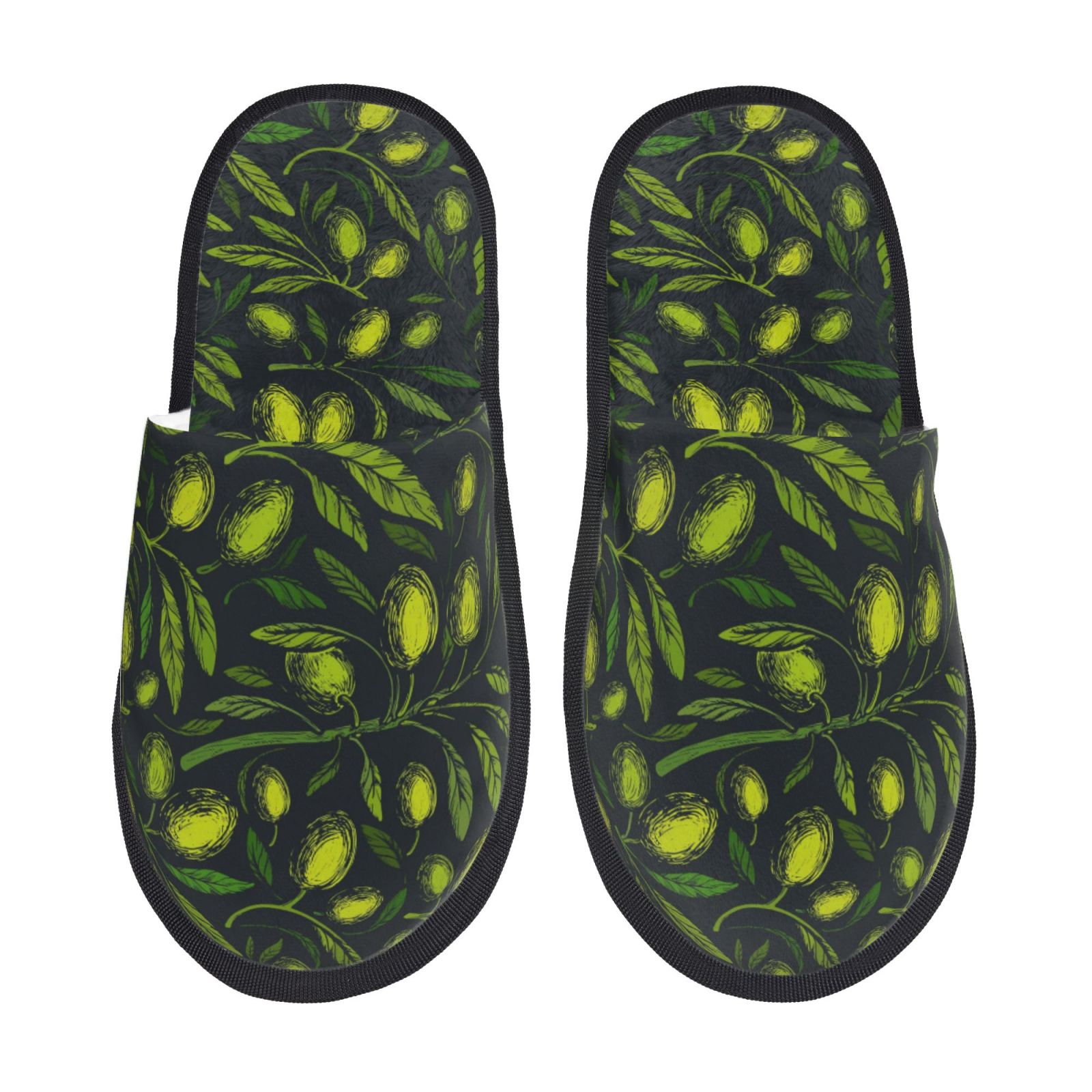 Fuzoiu Green Branch Olive Print Unisex Furry Slippers,Plush Indoor ...