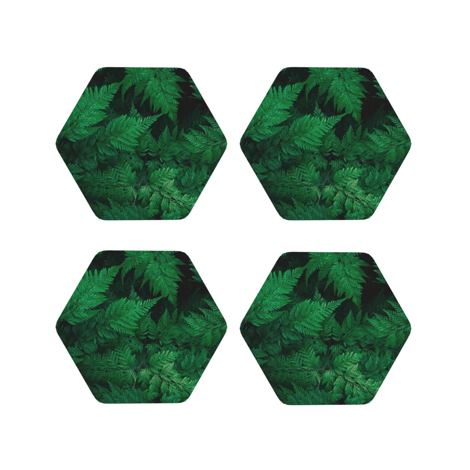 Fuzoiu Green Leave Fern Print Leather Coasters Set,Drink Coasters Set ...