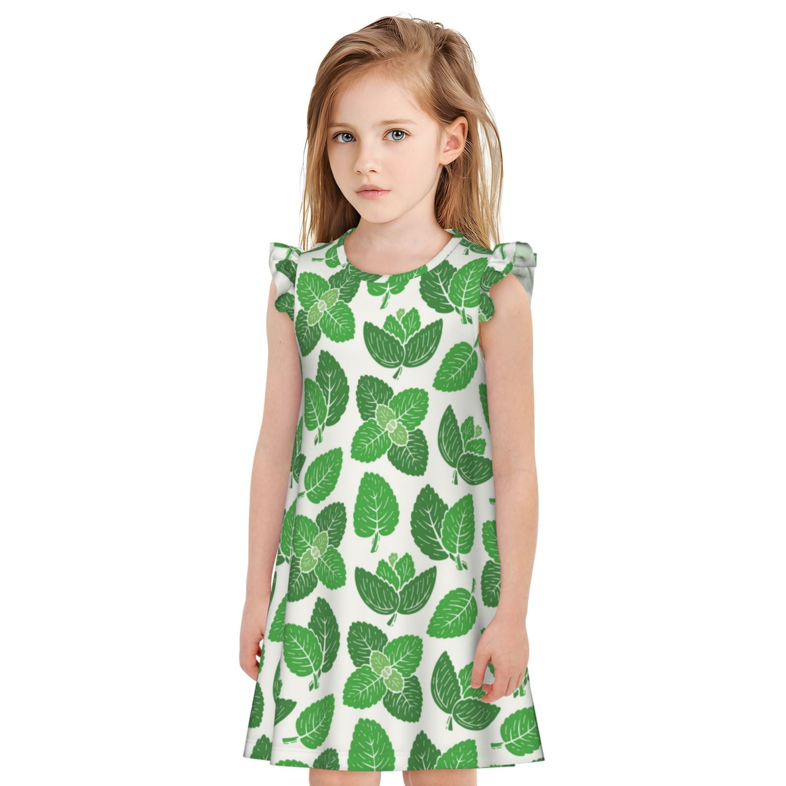 Fuzoiu Green Leaves Print Girls' Nightgowns Pajamas Dress,Girls ...