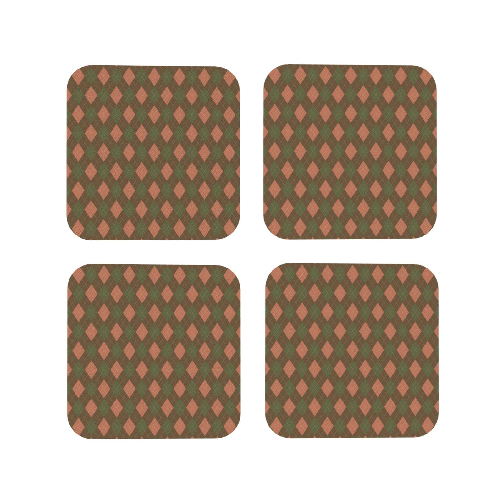 Fuzoiu Green and Pink Squares Print Leather Coasters Set,Drink Coasters ...