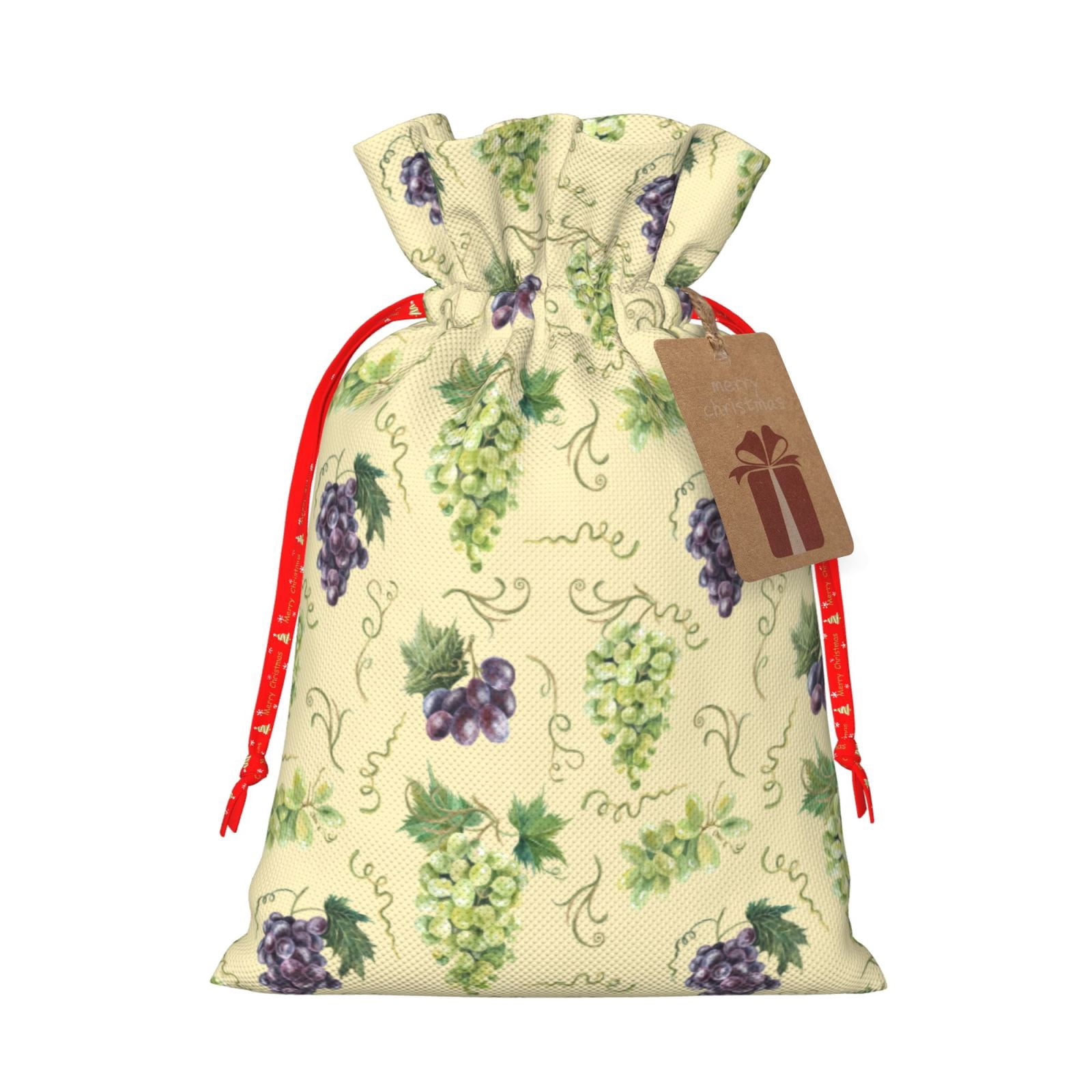 Fuzoiu Green And Purple Grapes Print Christmas Gift Bag,Burlap Gift Bag ...