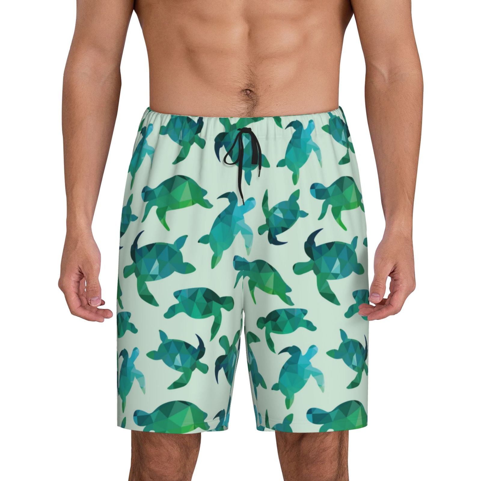 Fuzoiu Green Sea Turtle Print Pajama Shorts for Men, Men's Pajama ...