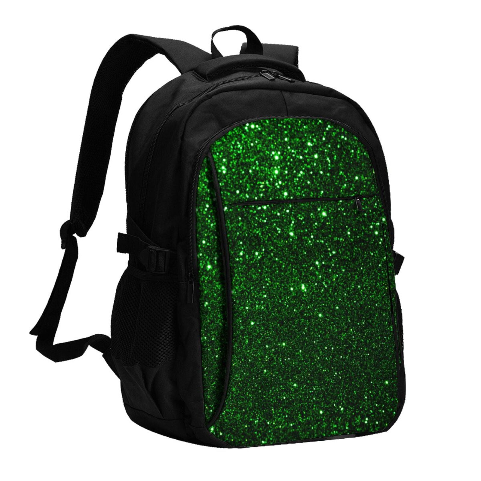 Fuzoiu Green Sparkling Print USB Backpack with Charging Port,Laptop ...