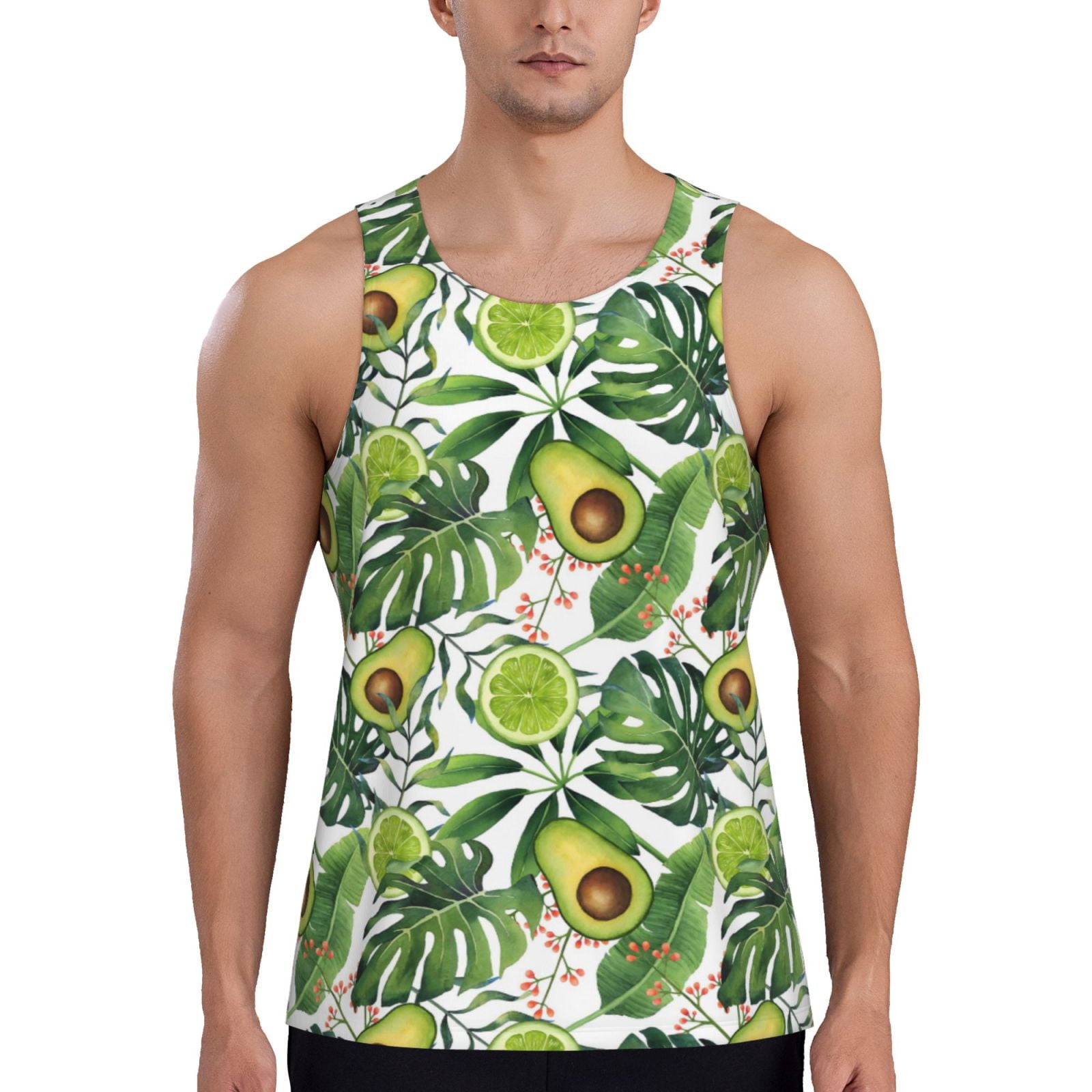 Fuzoiu Green Tropical Print Men's Workout Tank Tops,Sleeveless Gym ...