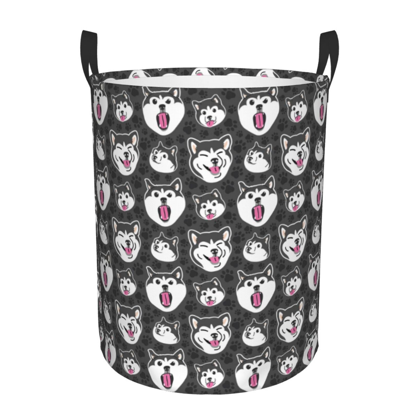 Fuzoiu HUSKY Face Print Circular Hamper,Laundry Basket with Handle ...