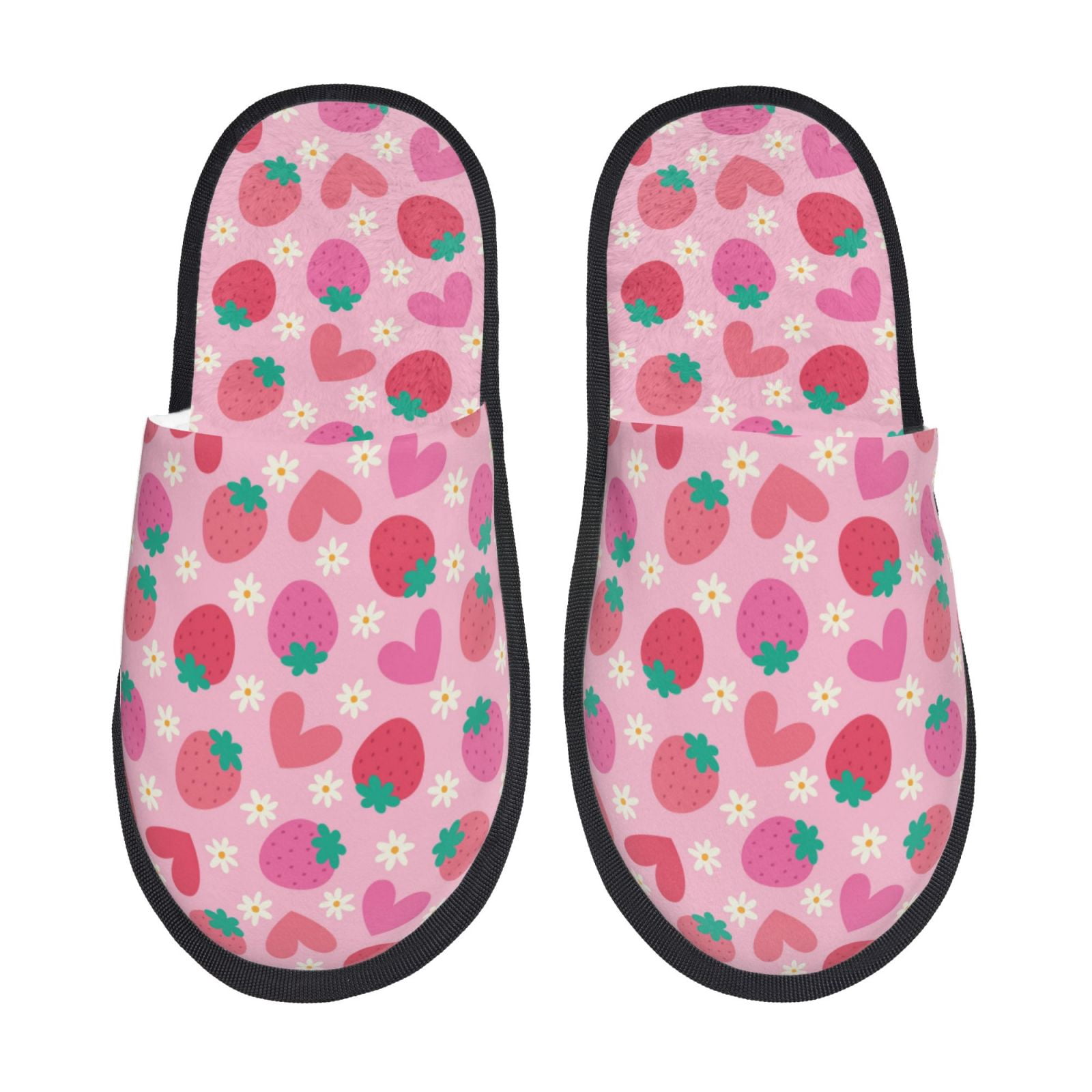 Fuzoiu Haear Strawberry Print Unisex Furry Slippers,Plush Indoor Shoes ...