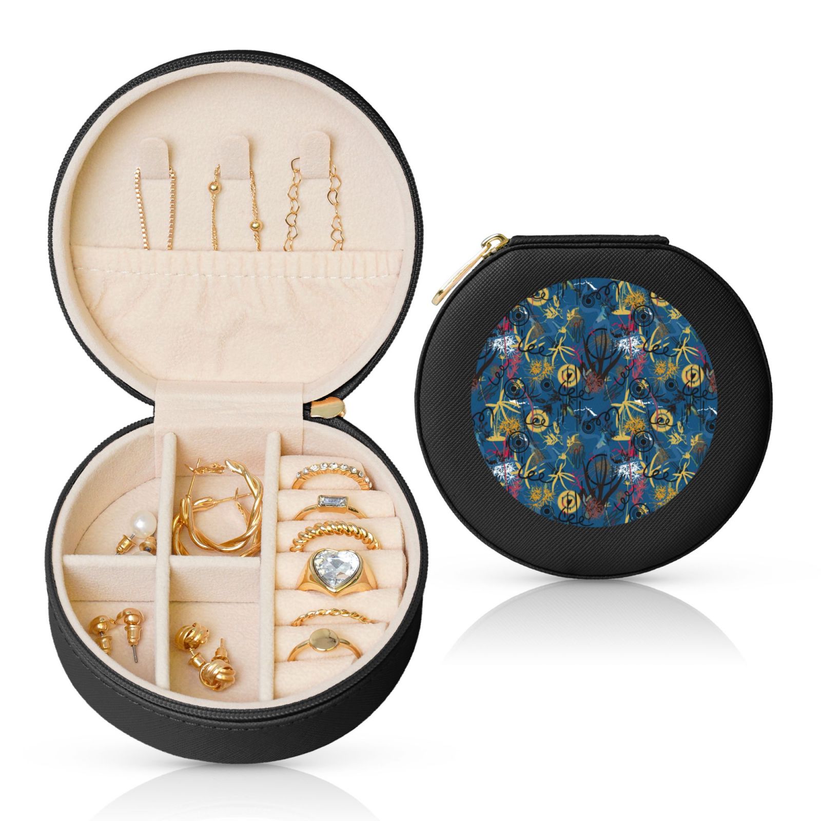 Fuzoiu Halloween Elements Print Portable Jewelry Box,Round Mini Leather ...