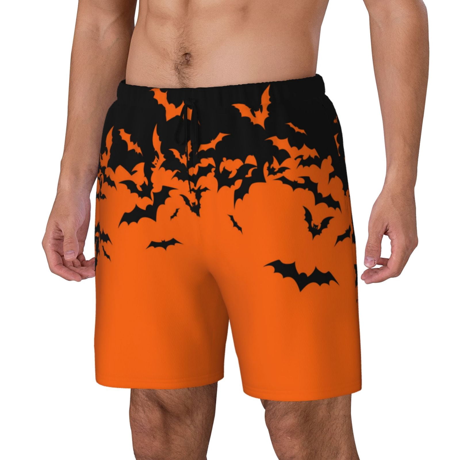 Fuzoiu Halloween With Black Bats Print Men's Swim Shorts,Quick-Dry ...