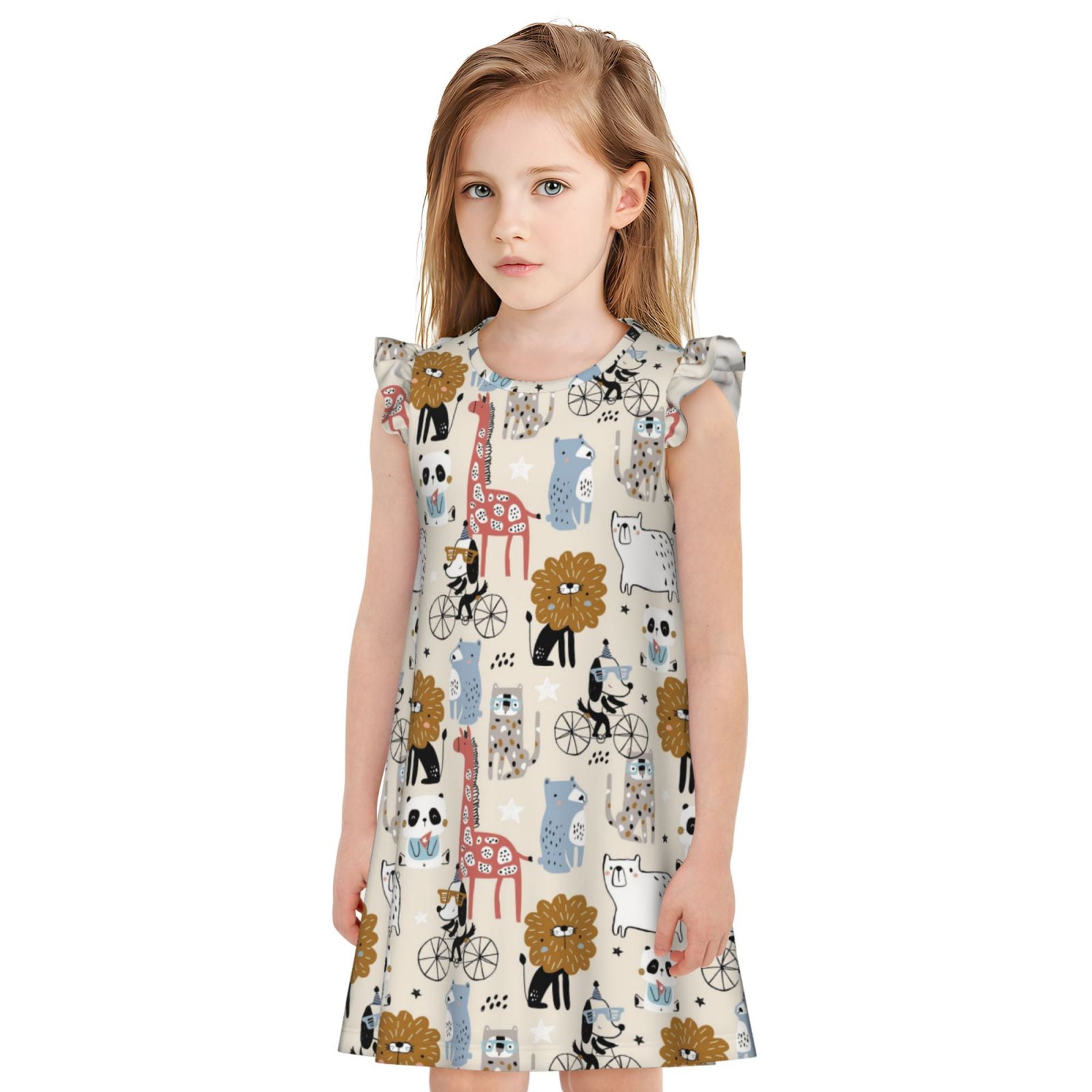 Fuzoiu Hand Drawn Animals Print Girls' Nightgowns Pajamas Dress,Girls ...