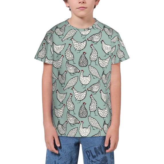 Fuzoiu Hand Drawn Chickens Print Youth Short Sleeve T-Shirt,Youth Dry ...