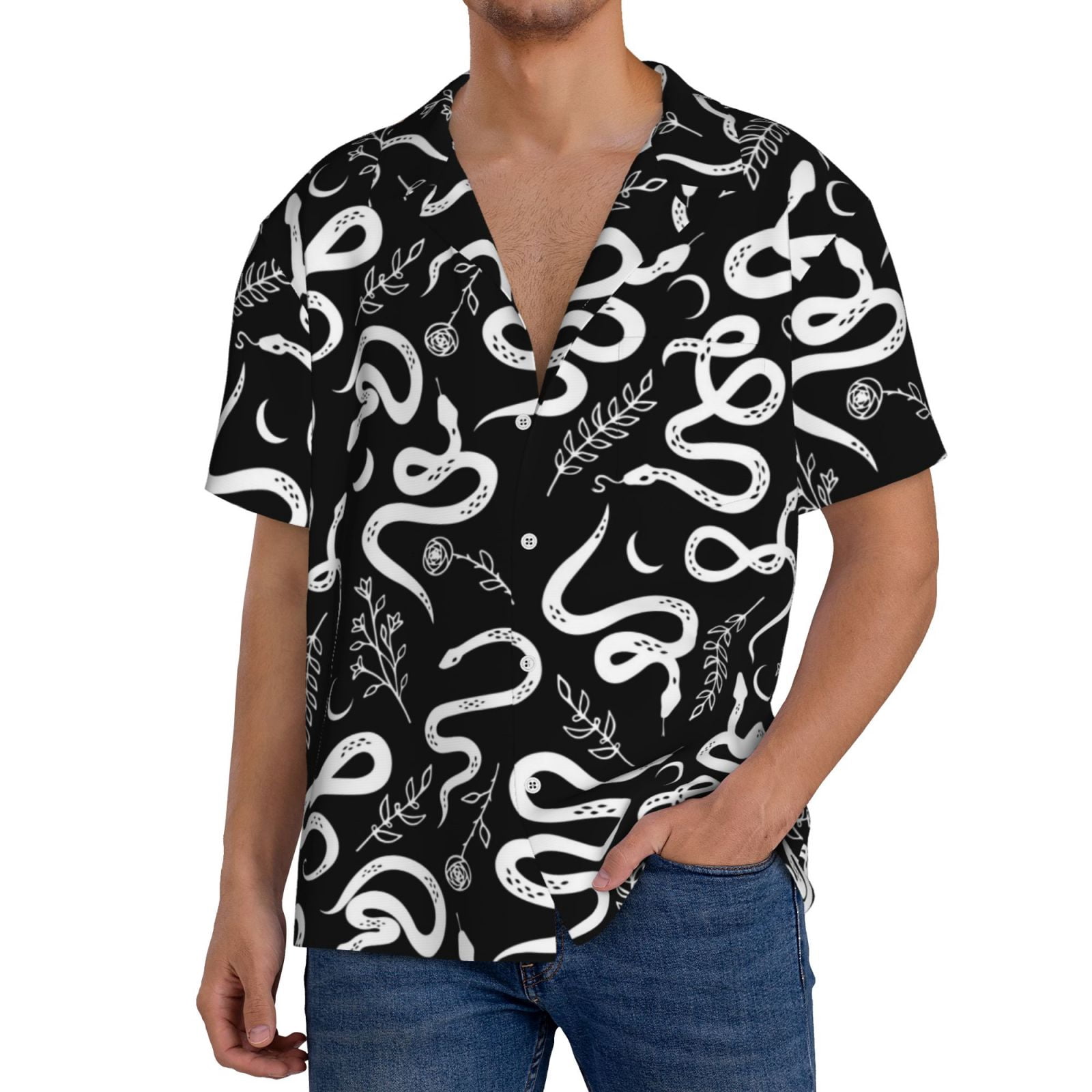 Fuzoiu Hand Drawn Snake Print Men's Casual Short,Men's Short Sleeve ...
